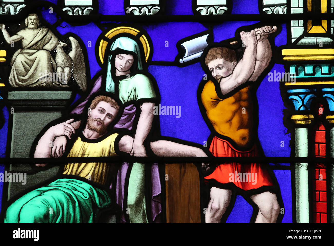 Basilica Notre-Dame of Geneva. Stained glass window. St Natalia of ...