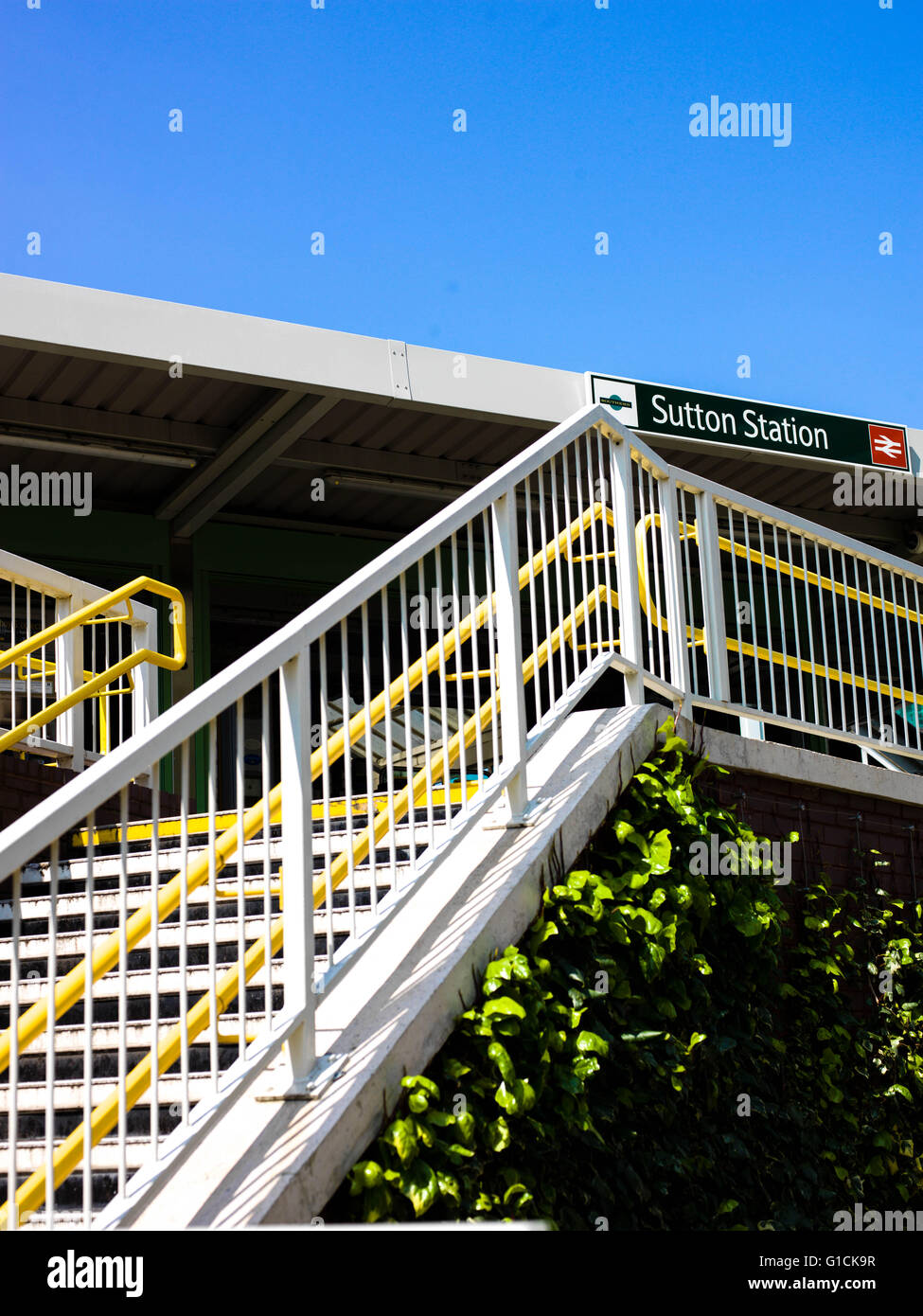 Concrete Public Access Stairway and Colorful Handrail to Sutton Station ...