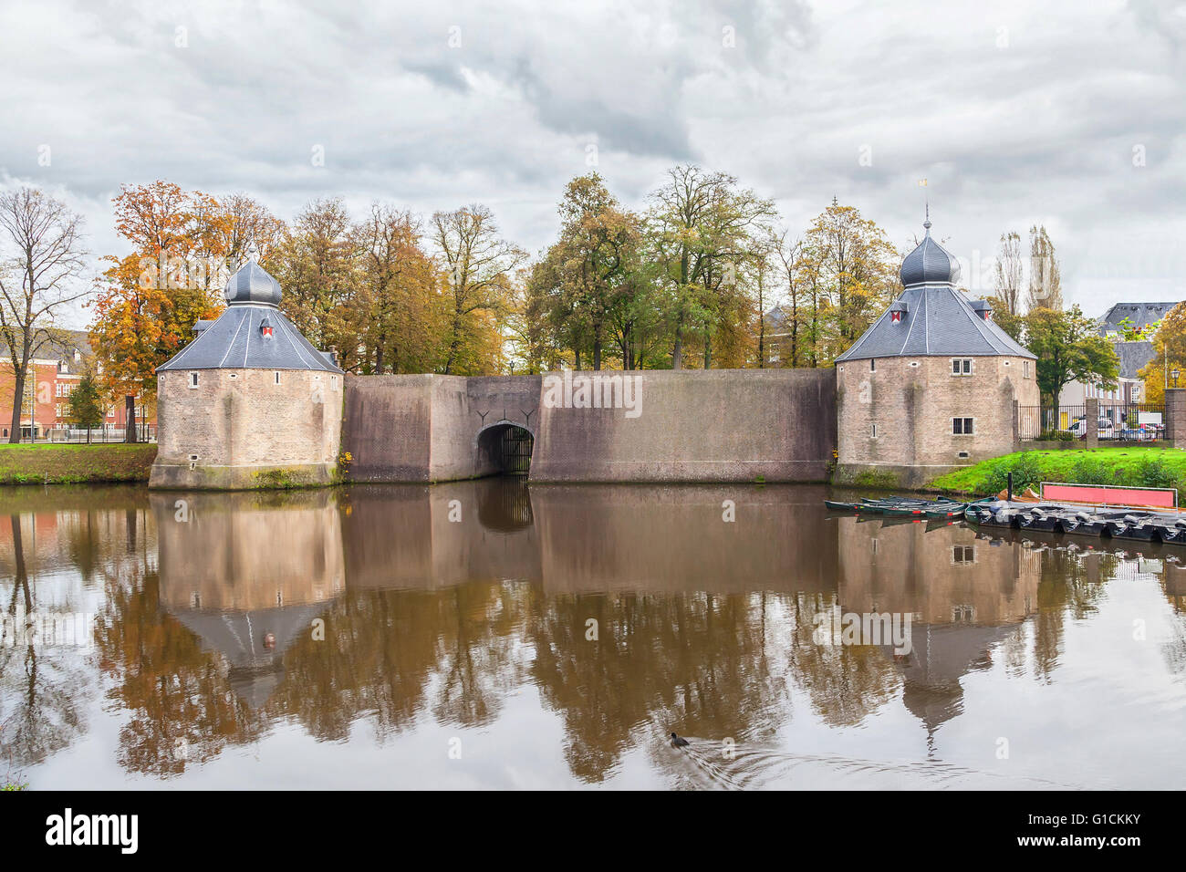 Castle of city Breda (Kasteel van Breda) reflecting in water ...
