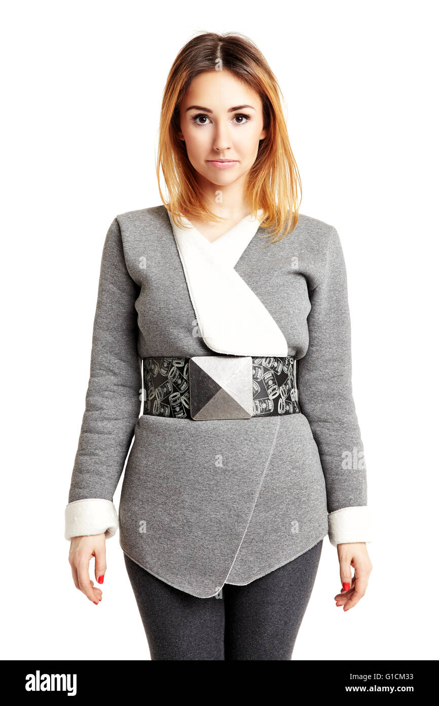 Portrait of a young woman with a calm face expression. Isolated on ...