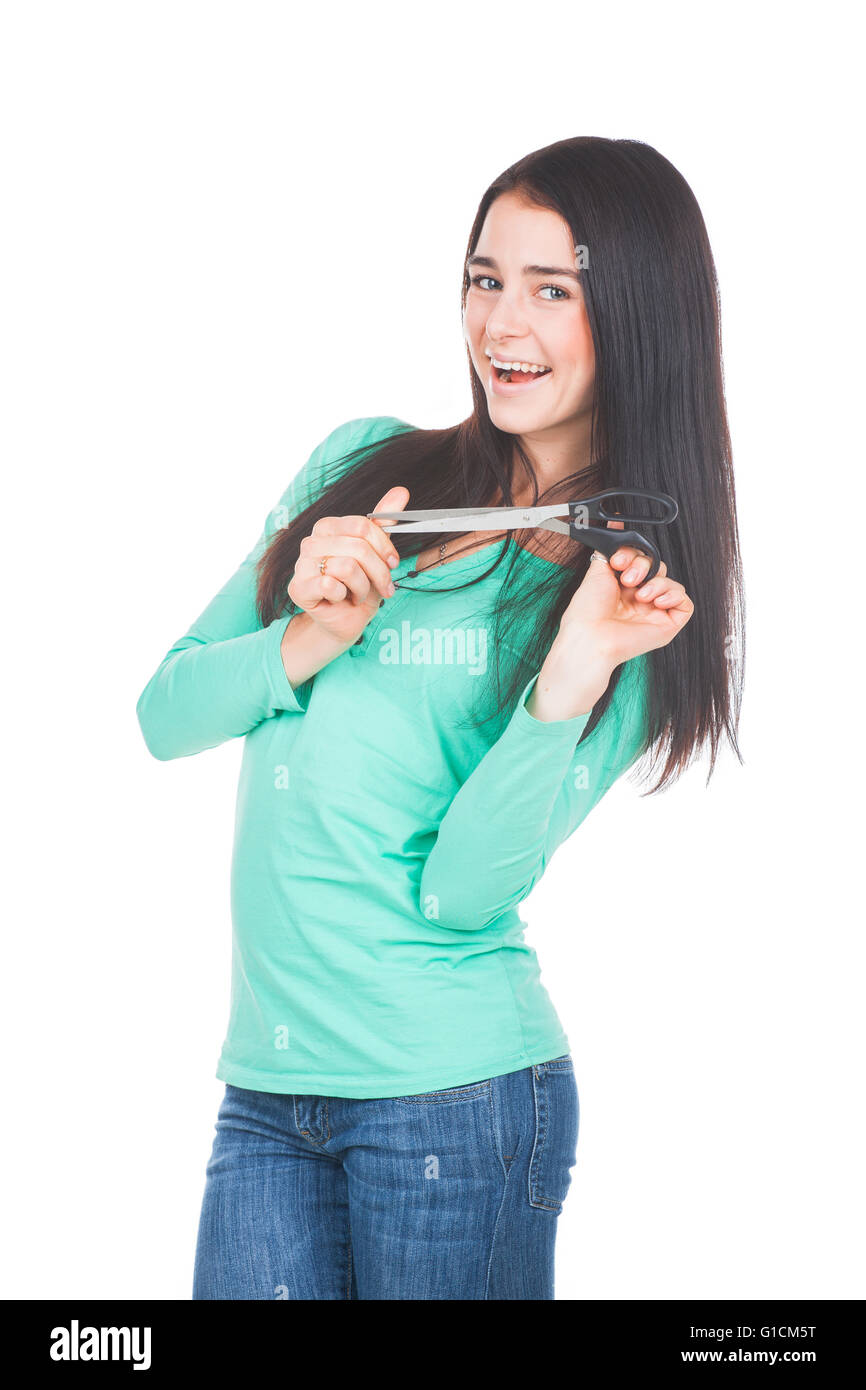 Woman with scissors Stock Photo - Alamy