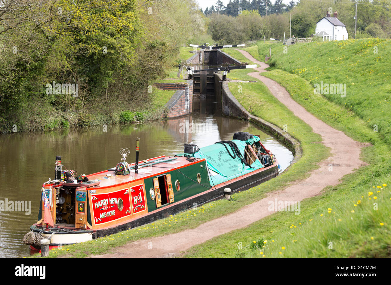 Traditional narrowboat on the Worcester and Birmingham Canal near ...