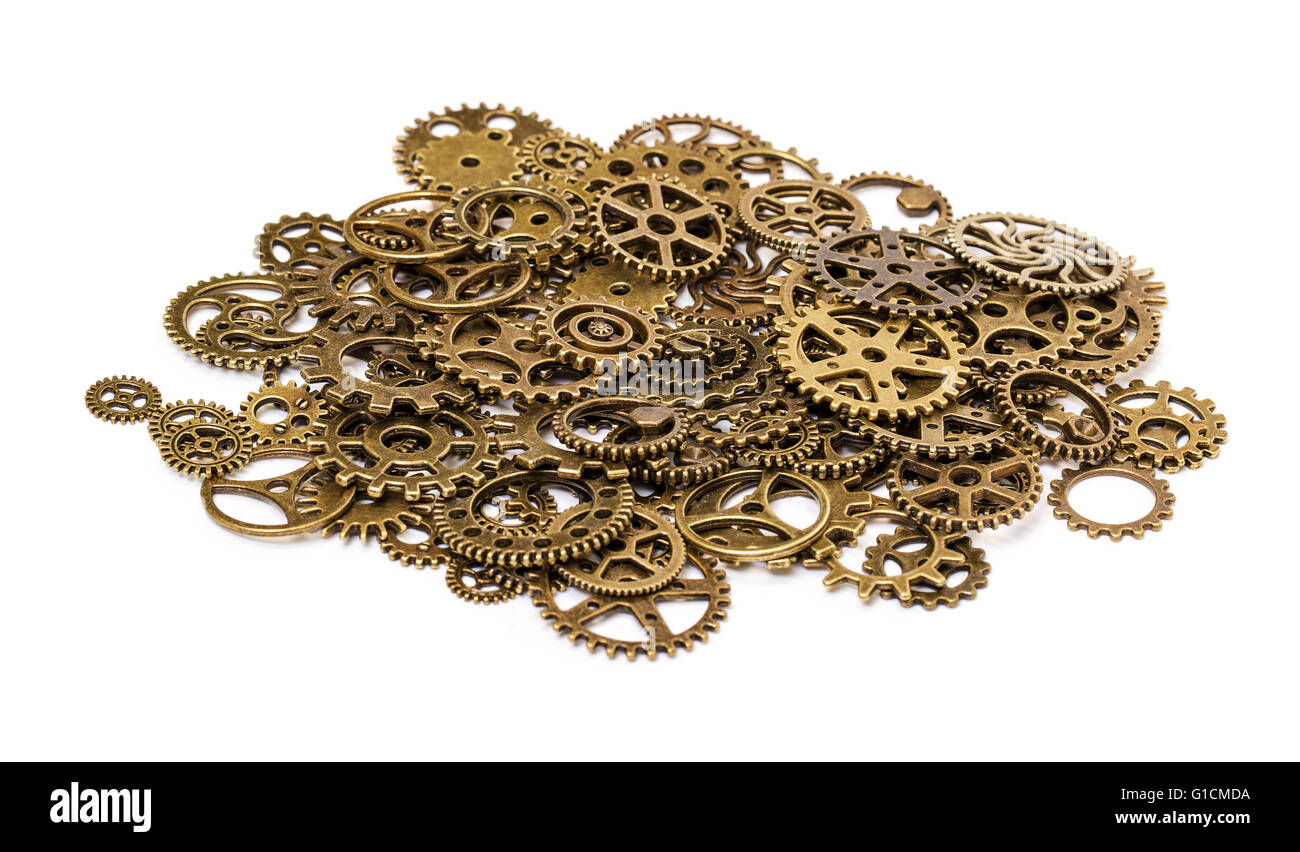 Vintage Mechanical Cogwheel Gears Wheels, isolated on white background ...