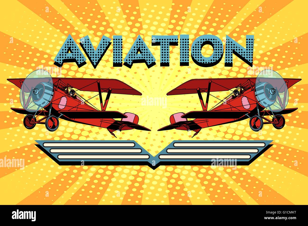 Retro two-winged plane aviation poster Stock Vector Image & Art - Alamy
