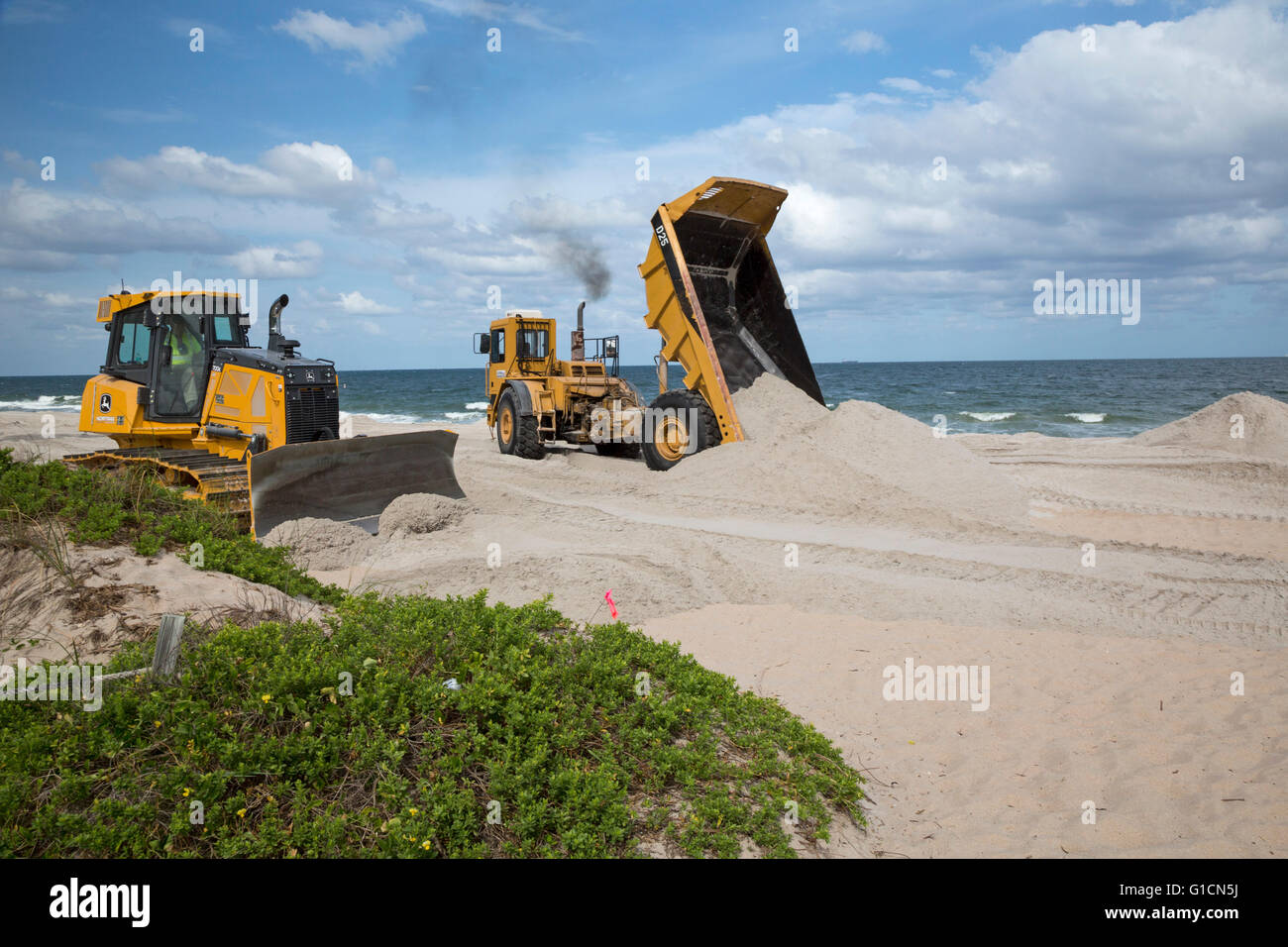 Fort Lauderdale, Florida - Sand is added to the Atlantic Ocean seashore ...