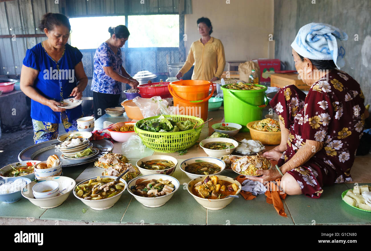 CAN GIO, VIET NAM, Group of Asia woman cook meal for festive day at ...