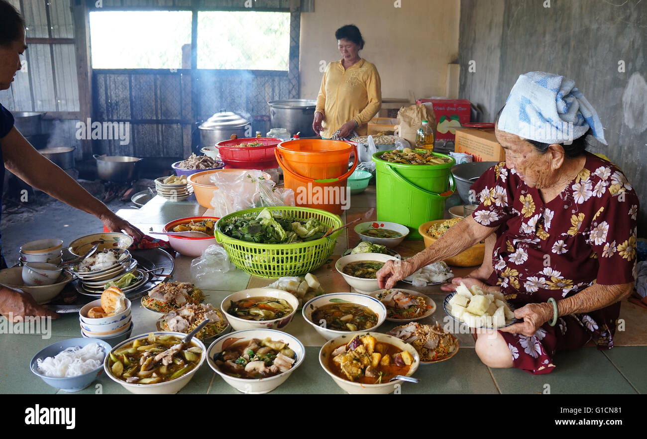 CAN GIO, VIET NAM, Group of Asia woman cook meal for festive day at ...