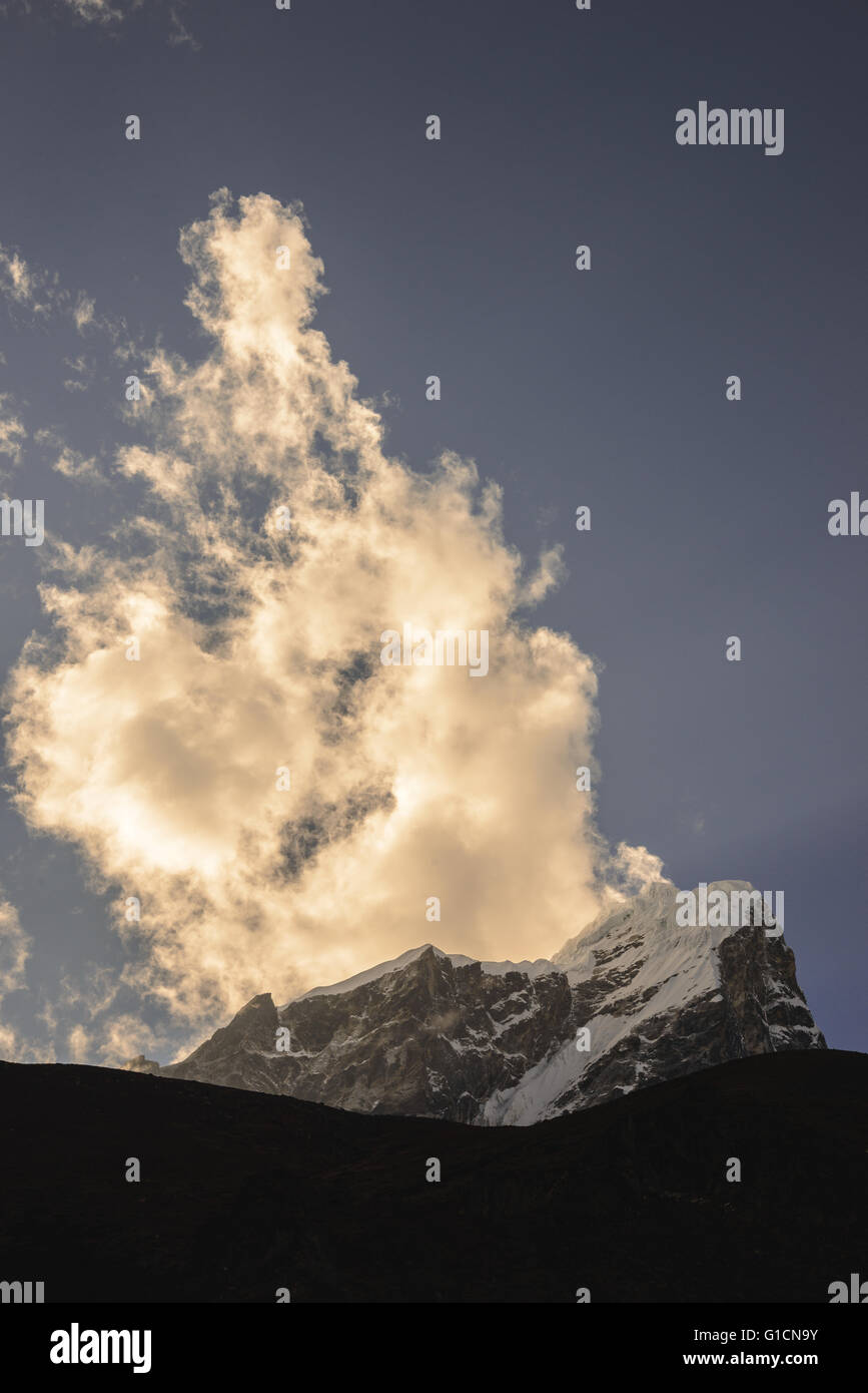 Sunrays hitting Taboche mountain near Periche Village in Nepal Stock ...