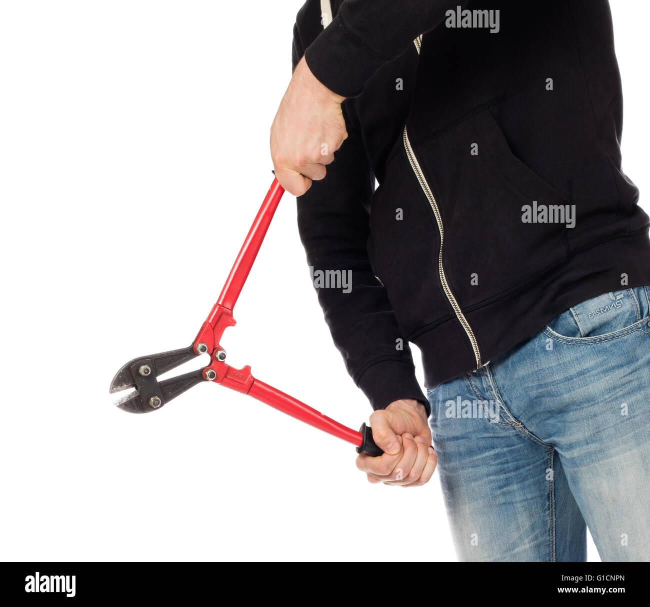 Robber with red bolt cutters, isolated on white Stock Photo - Alamy