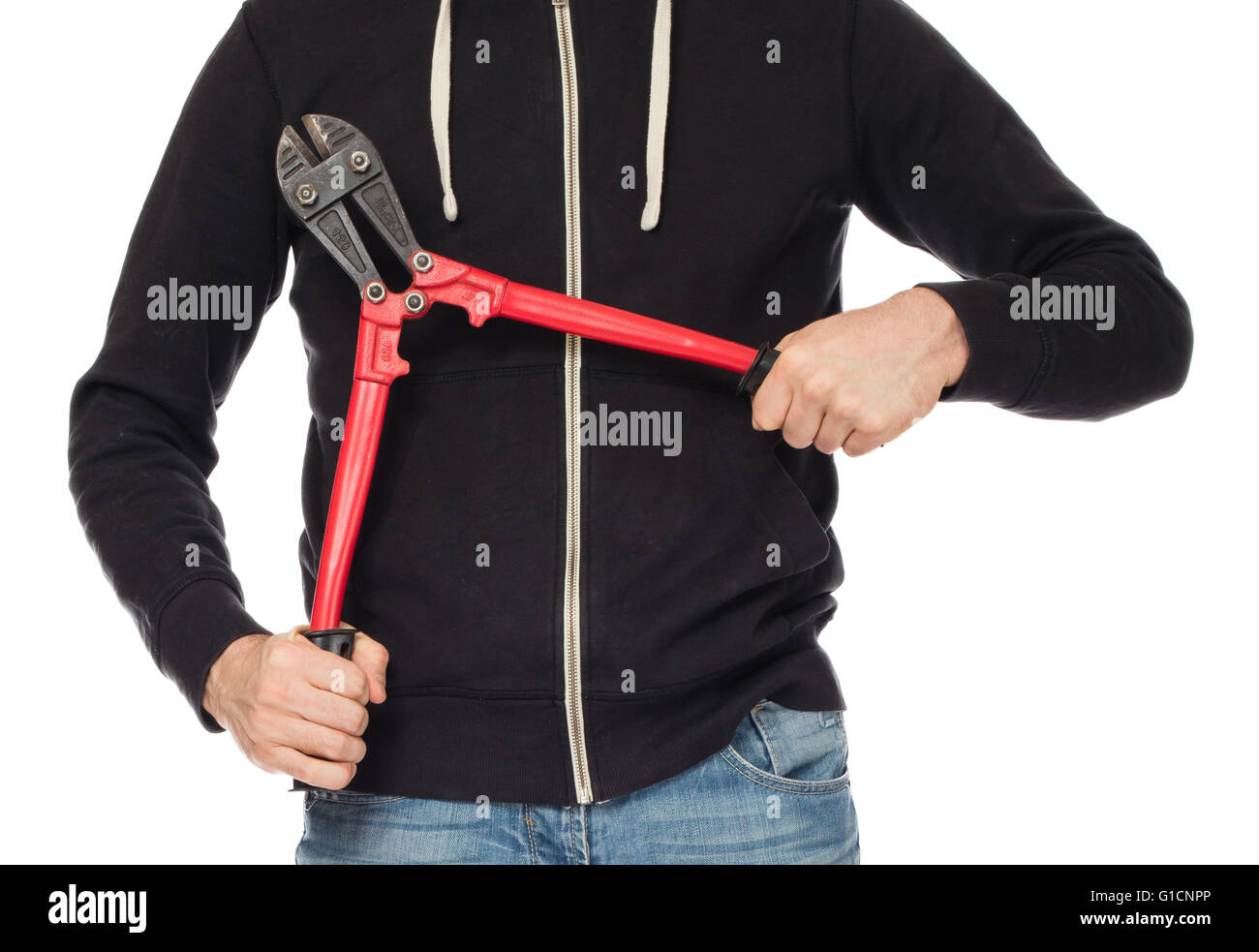 Robber with red bolt cutters, isolated on white Stock Photo - Alamy