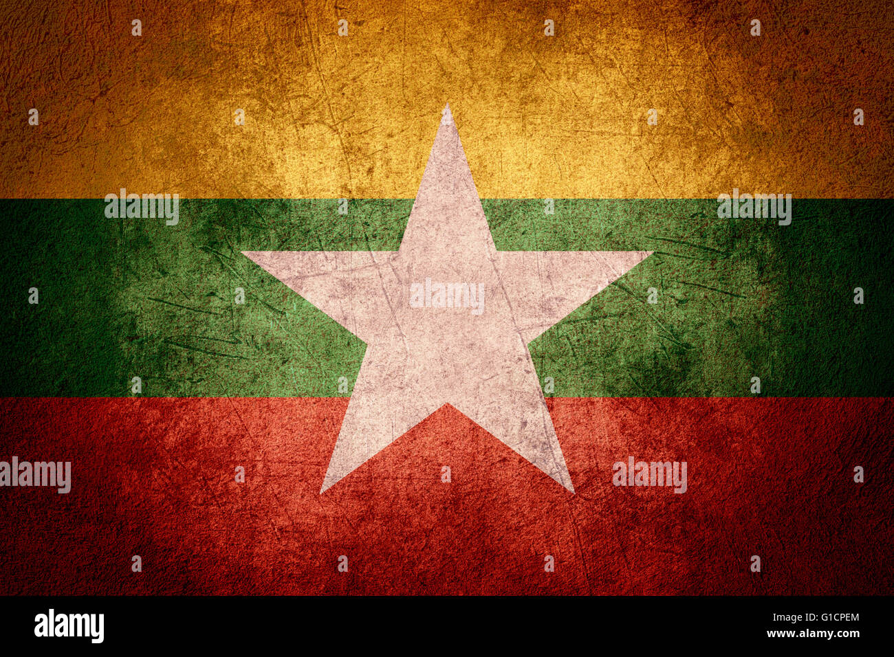 flag of Burma or Burmese banner on rough pattern background, Myanmar ...
