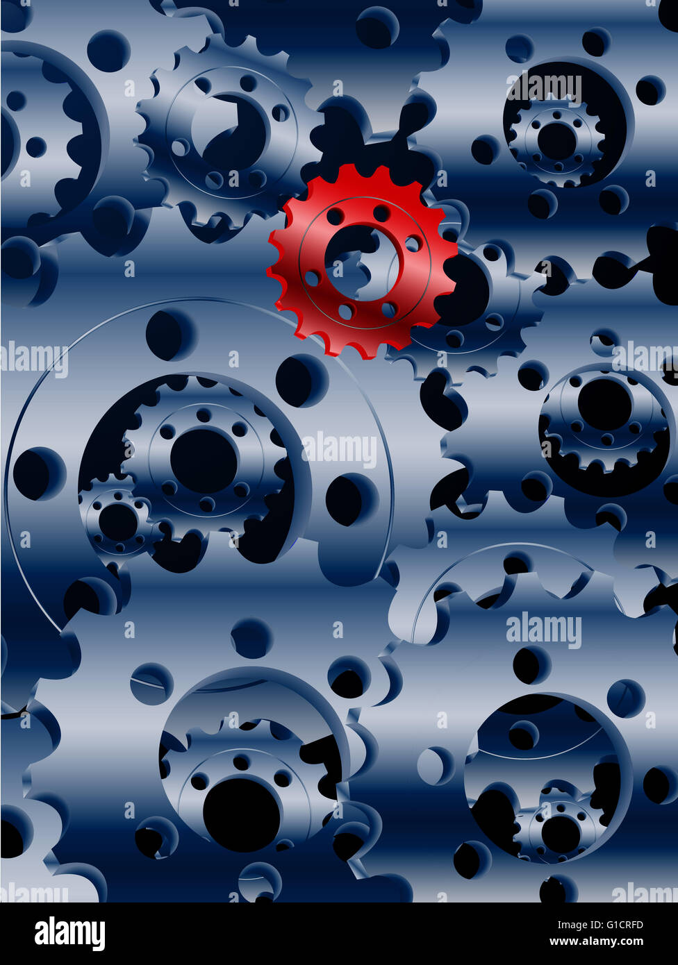 Metallic Blue 3D Cogs Background with One Red Cog on Top Stock Photo ...
