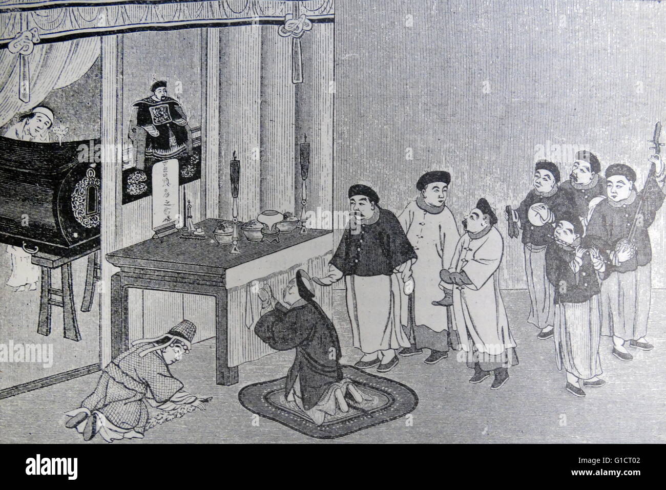 Illustration depicting Chinese funeral ceremony Stock Photo - Alamy