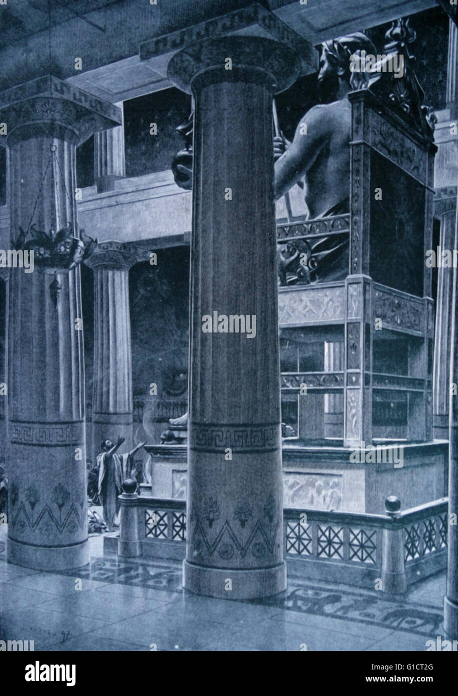 Engraving depicting the Statue of Jupiter on Olympus by Phidias (480 ...