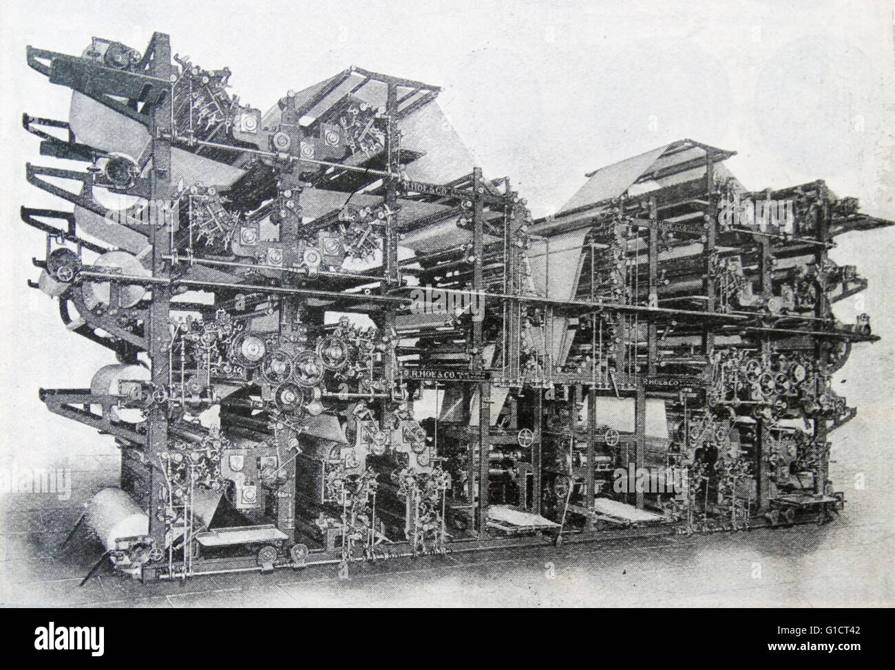 Engraving Depicting The Largest Printing Press In The World Stock Photo engraving-depicting-the-largest-printing-press-in-the-world-stock-photo
