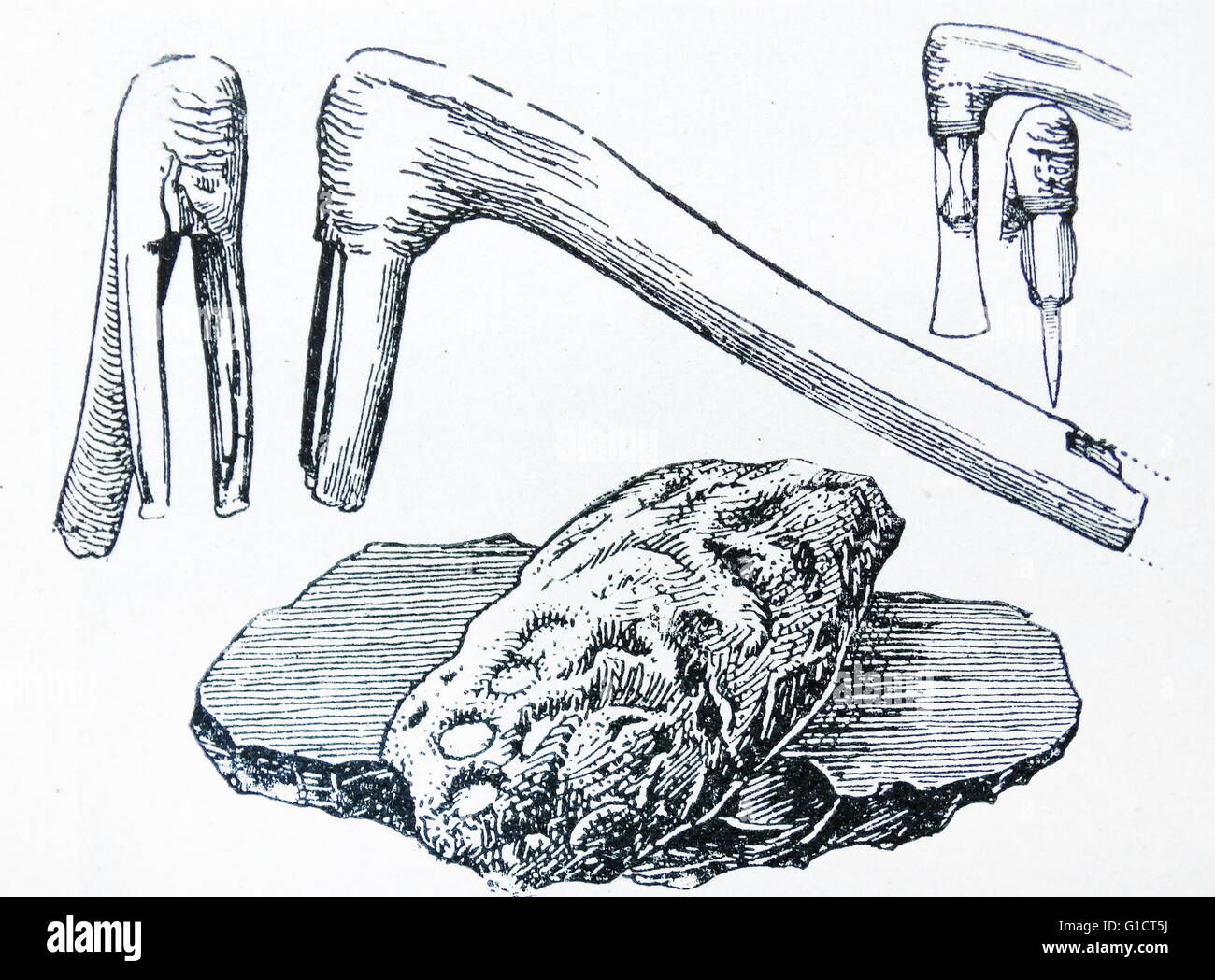 Illustration depicting implements of the stone age Stock Photo - Alamy