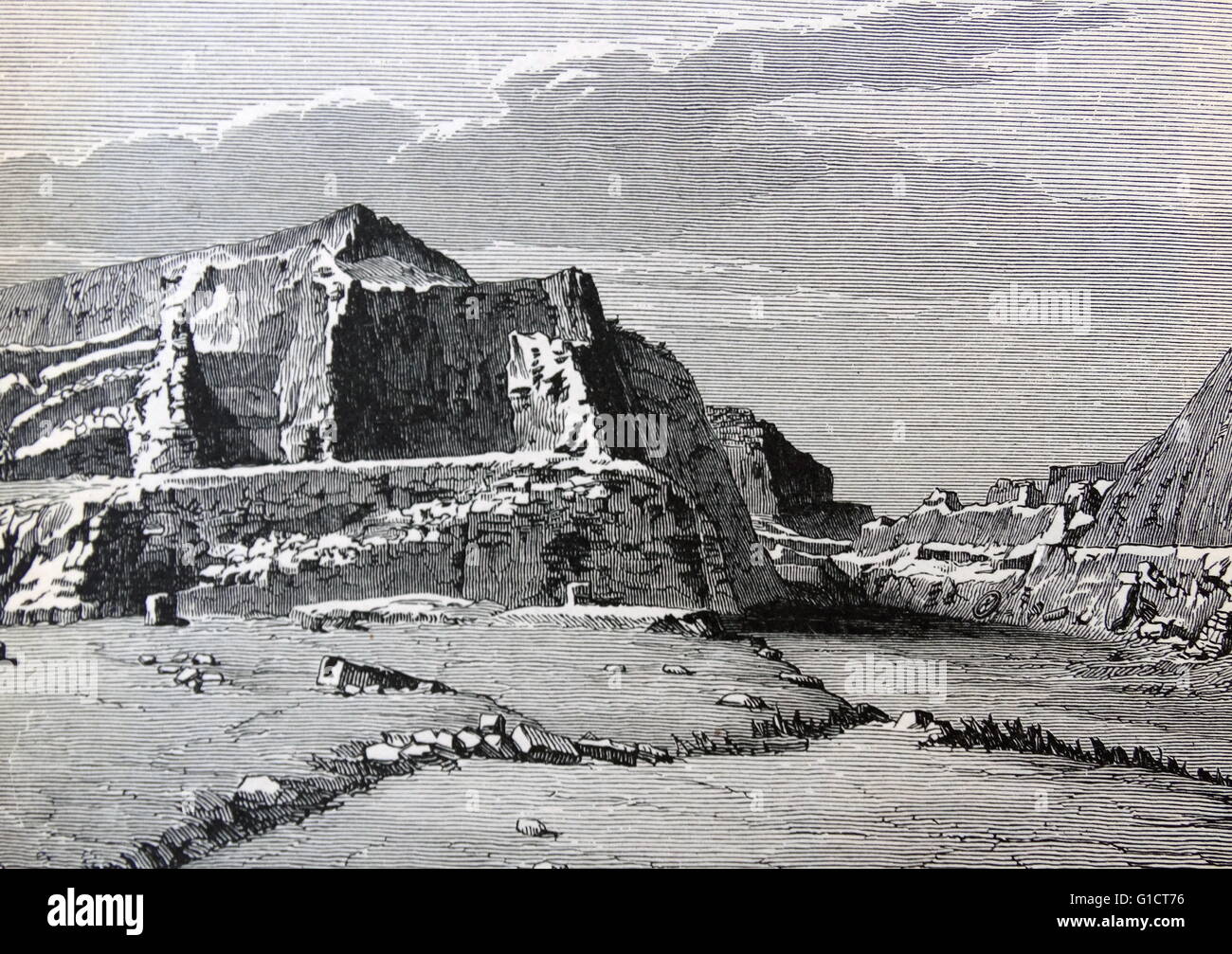 Engraving depicting the walls of the acropolis belong to Troy VII Stock ...