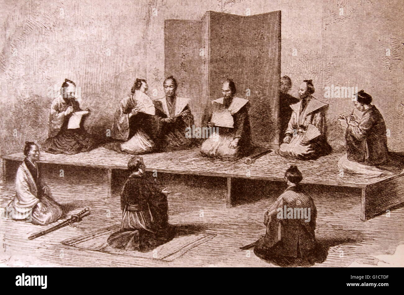 Illustration of a court scene in Old Japan. Dated 18th Century Stock ...