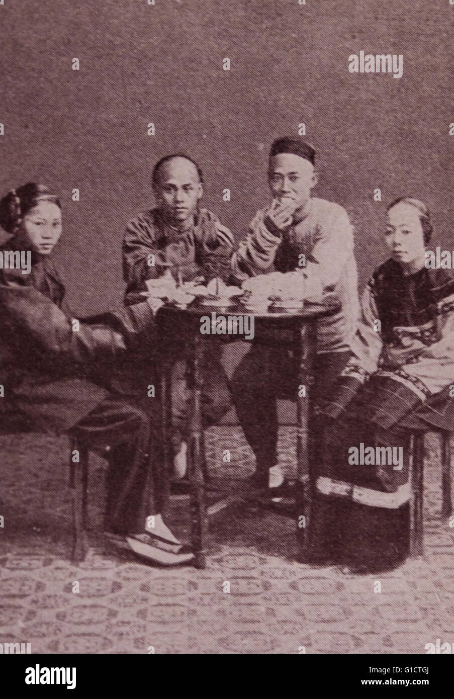 Chinese family eating breakfast; Manchu china 1880 Stock Photo - Alamy