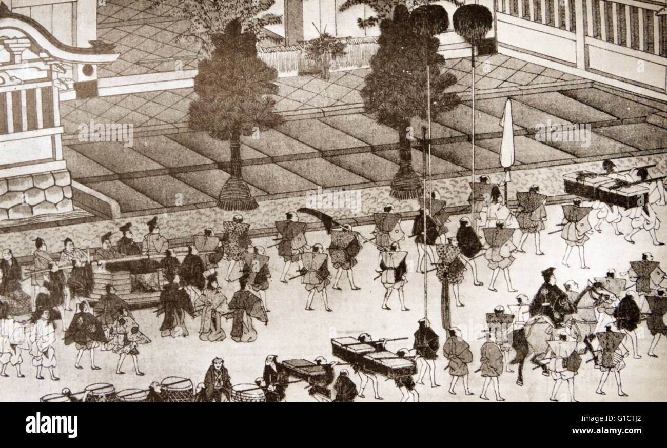 Funeral procession for an emperor in Japan 1800. Nobles offer their ...