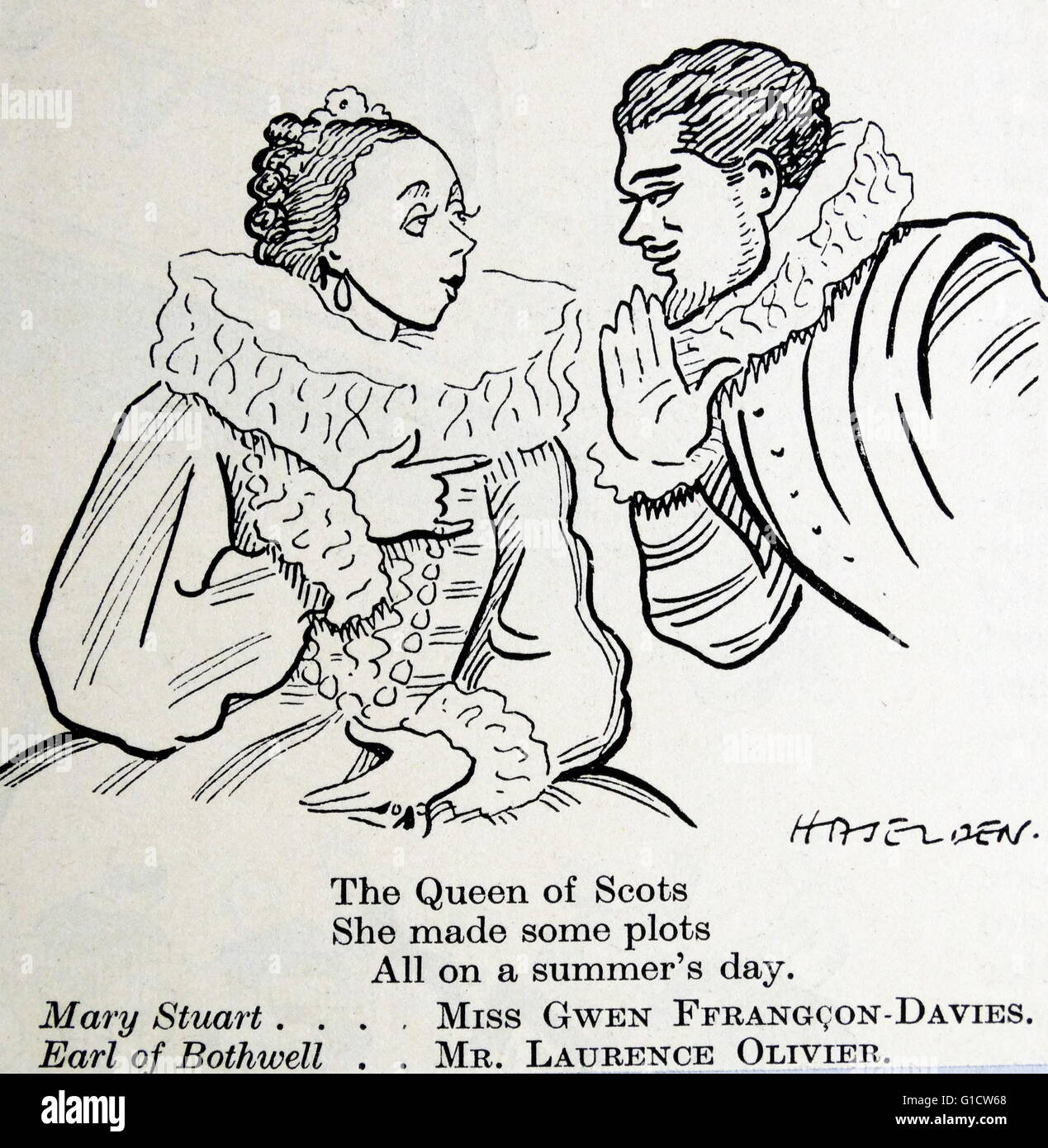 Cartoon depicting a scene from Gordon Daviot's play 'Queen of Scots' at ...