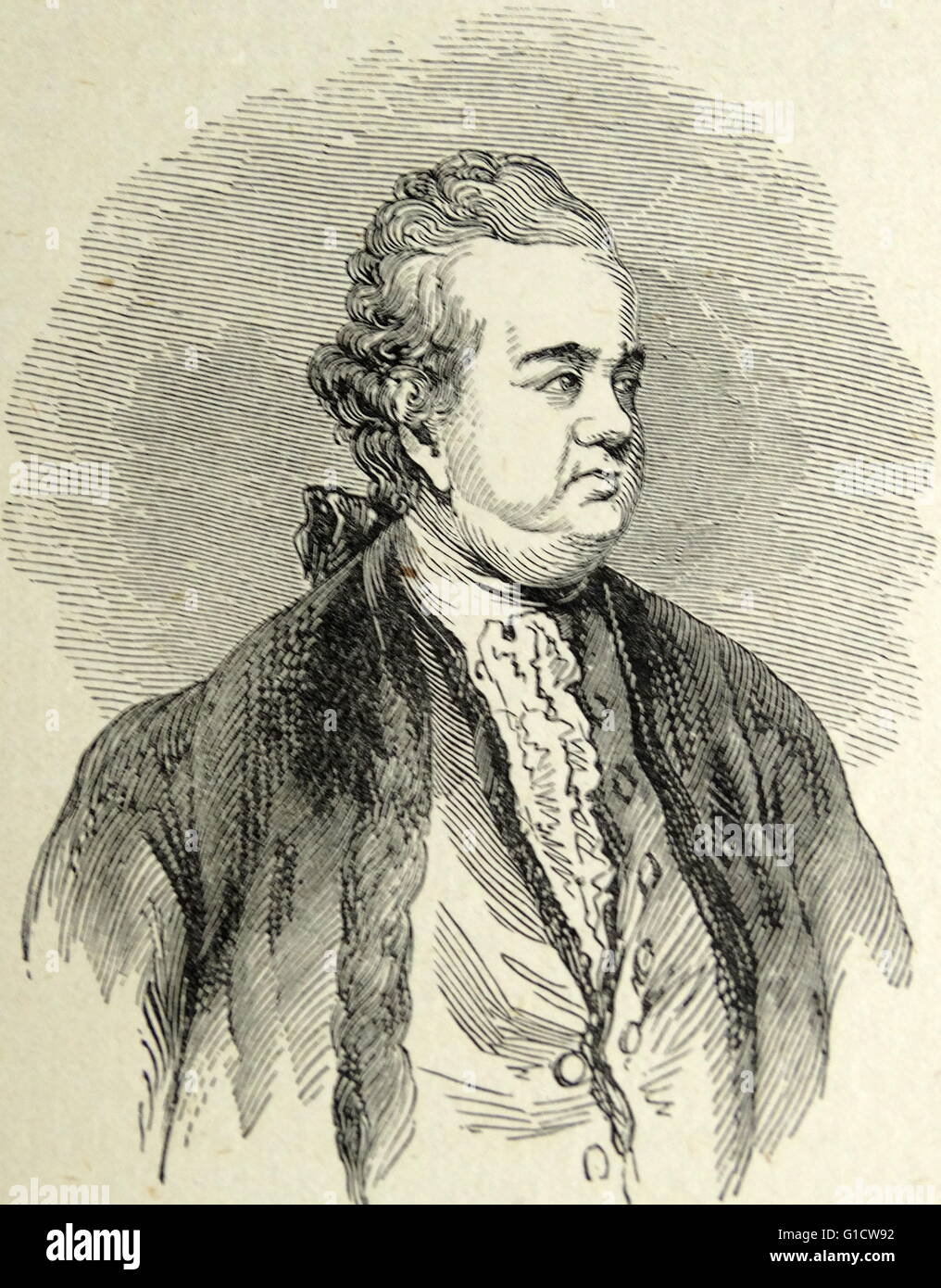 woodcut portrait of Edward Gibbon (1737-1794) an English historian and ...