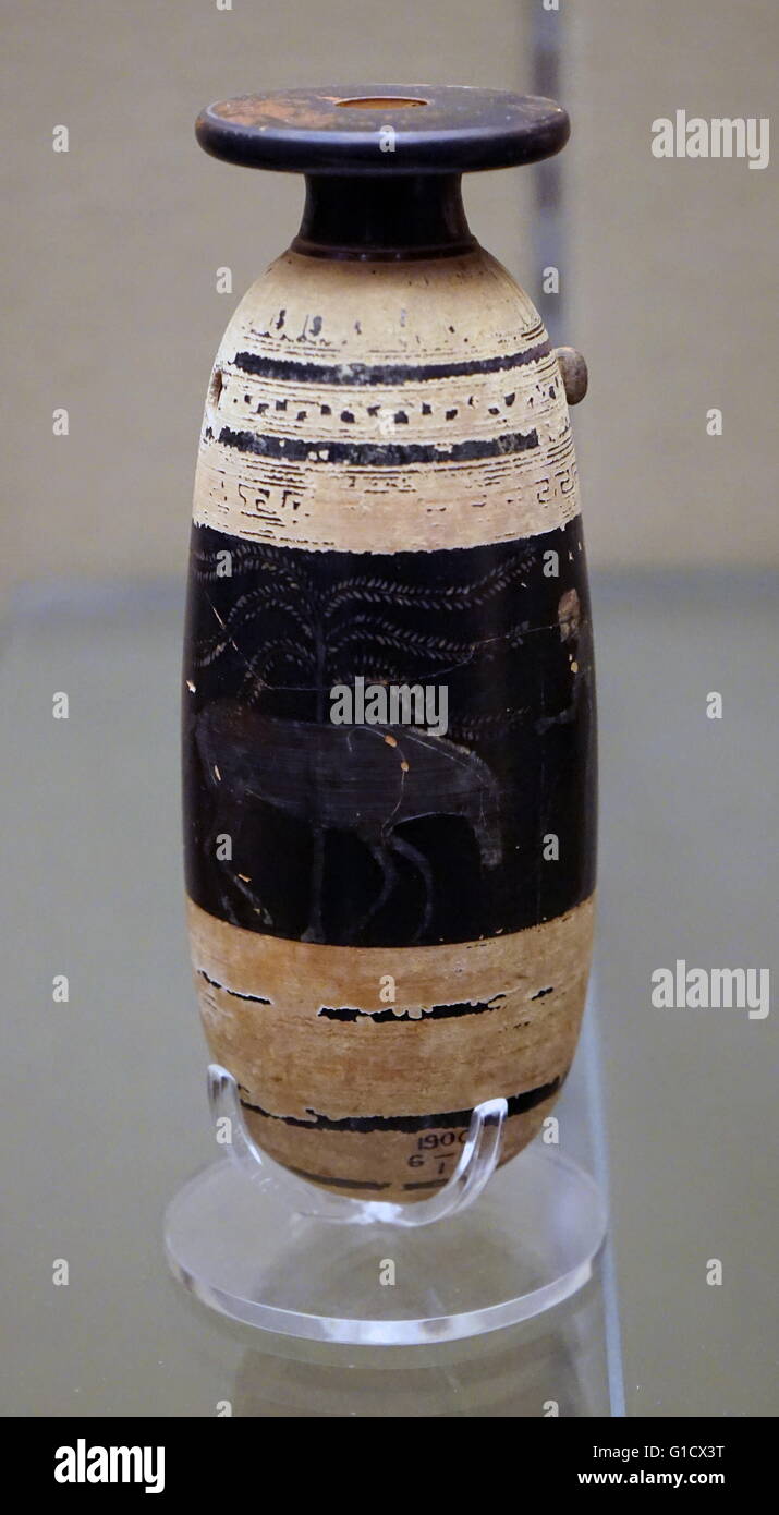 Alabastron, oil flask, decorated in white-ground and Six Technique ...