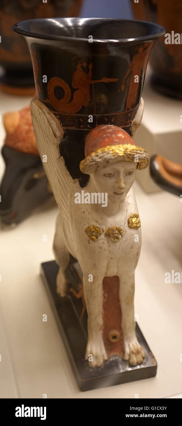 Rhyton (drinking vessel) in the shape of a sphinx, made in Athens ...