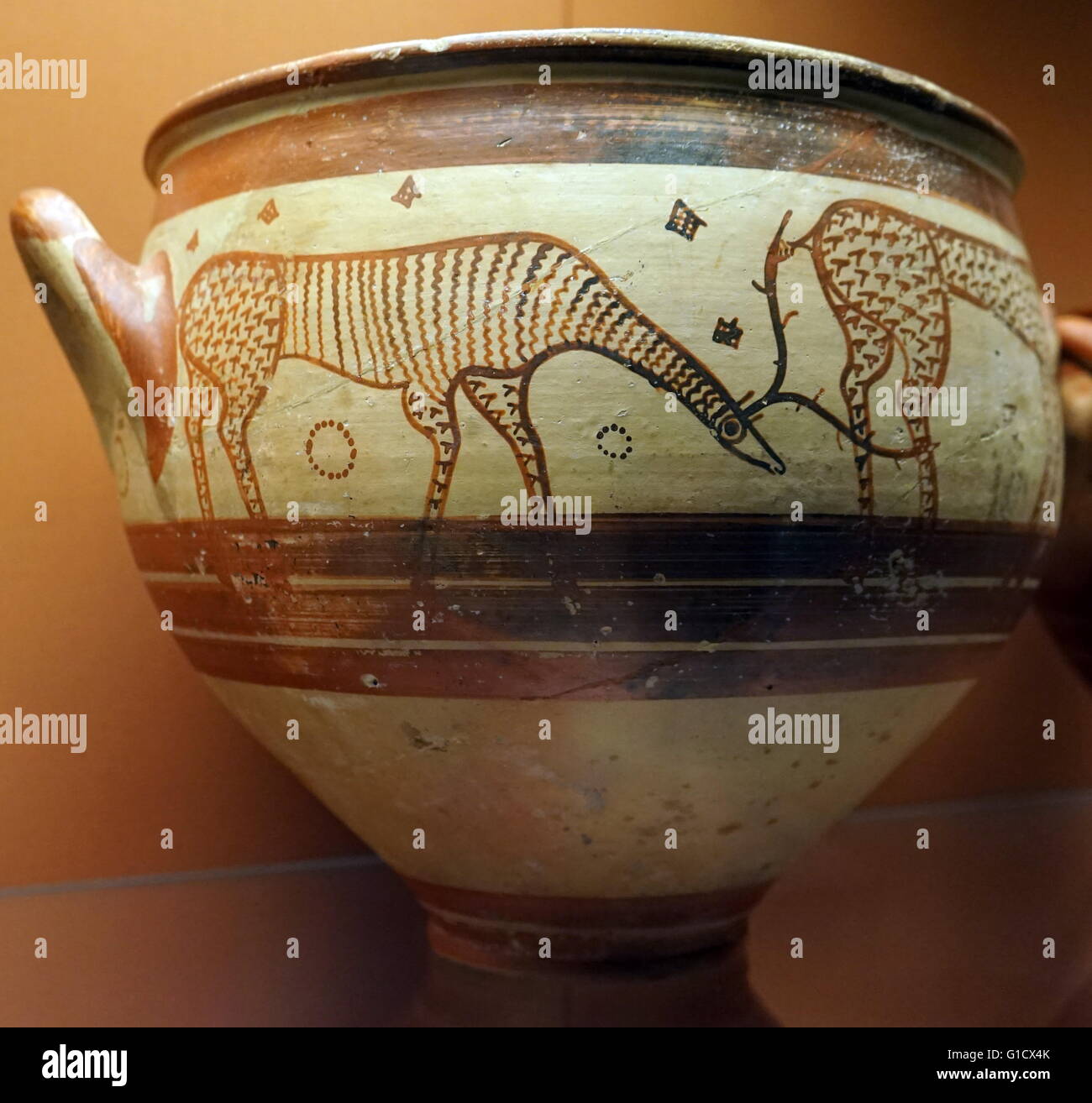 Pottery krater decorated with two stags, Mycenaean, Cyprus. Dated 12th ...