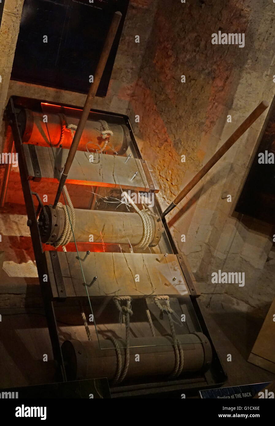 Torture device called 'The Rack'. The victim's ankles are fastened to ...