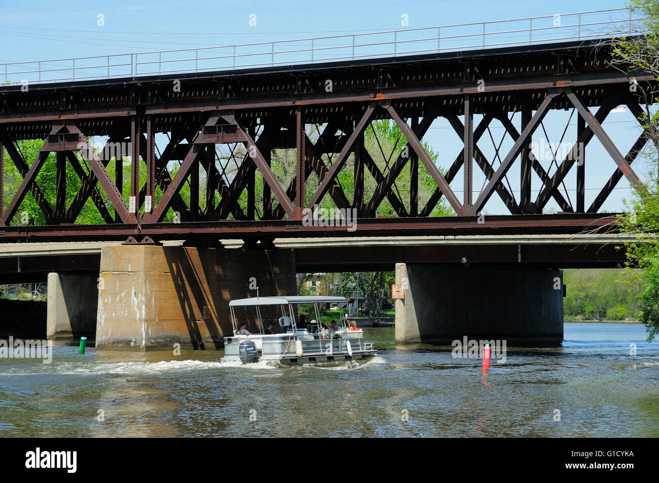 Railroad trestle bridge over the Fox River in Northern Illinois Stock ...