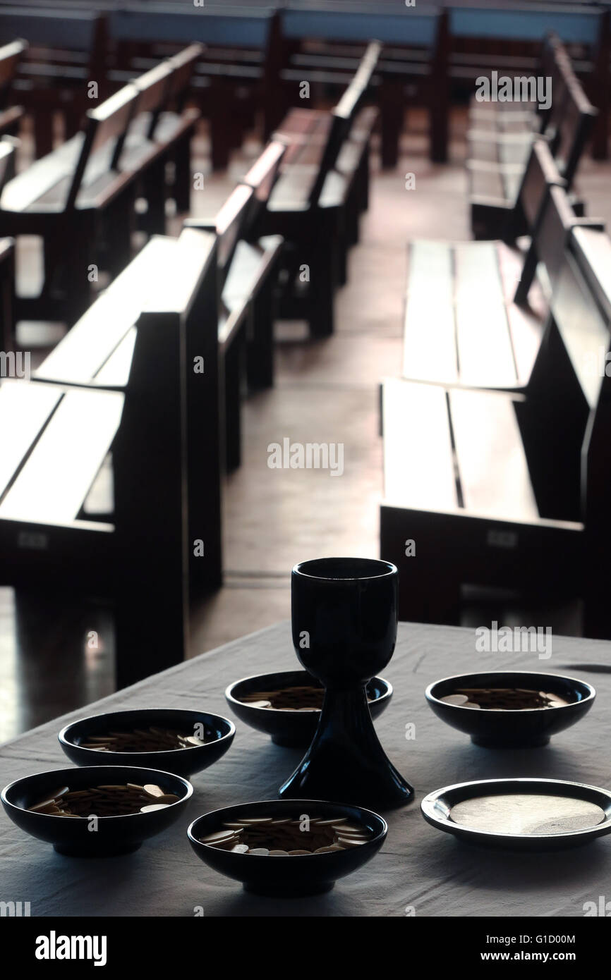 Catholic mass. Table set for the Eucharist. Bussy-Saint-Georges. France ...