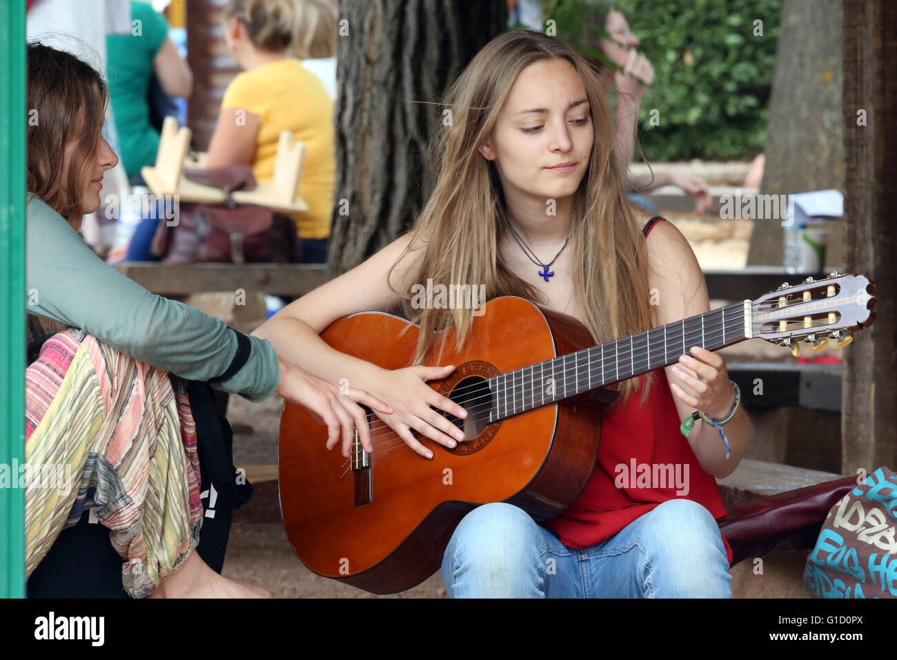 Taize ecumenical community. Practice song. Taize. France Stock Photo ...
