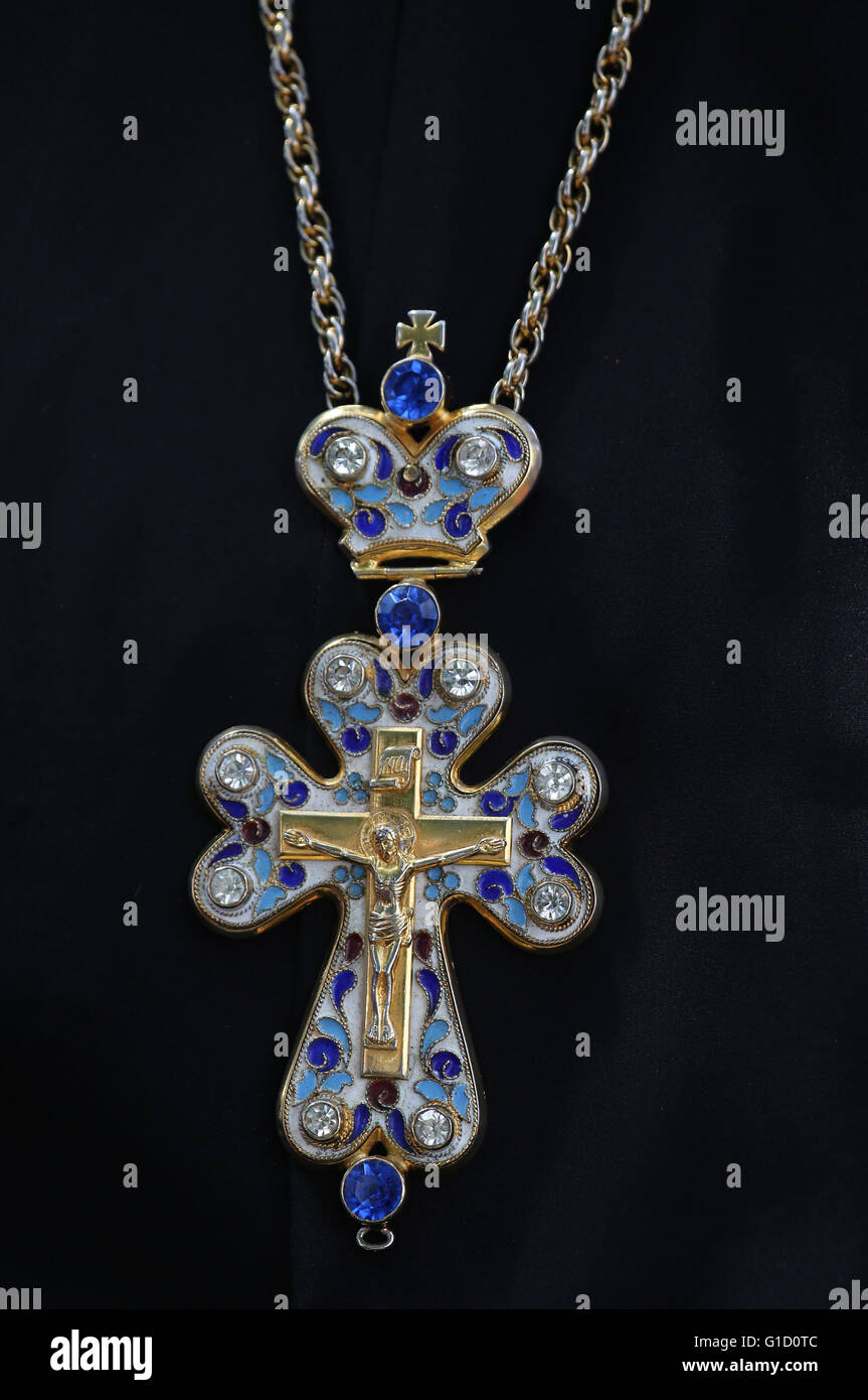 Orthodox priest. Pectoral cross. Jesus Christ. Taize. France Stock ...