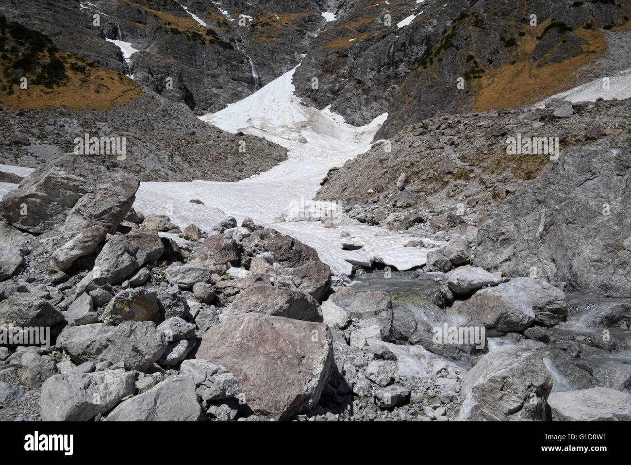 permanent snow field at the foot of the Watzmann east face, St ...