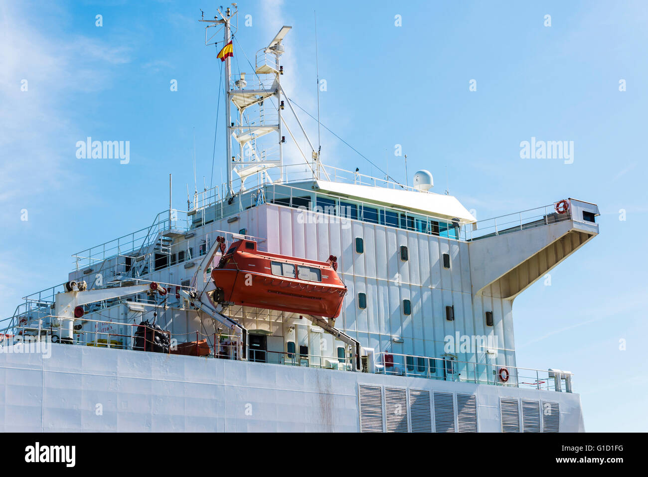 Control tower of a white cargo ship, Spain Stock Photo - Alamy
