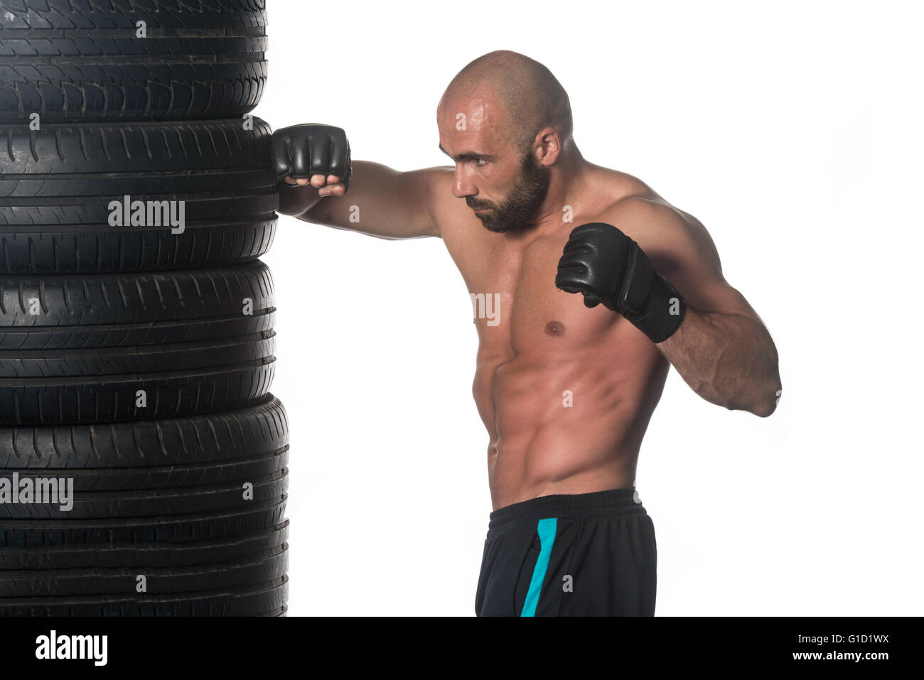 Muscular Sports Guy Boxing Workout Over White Background Isolated ...