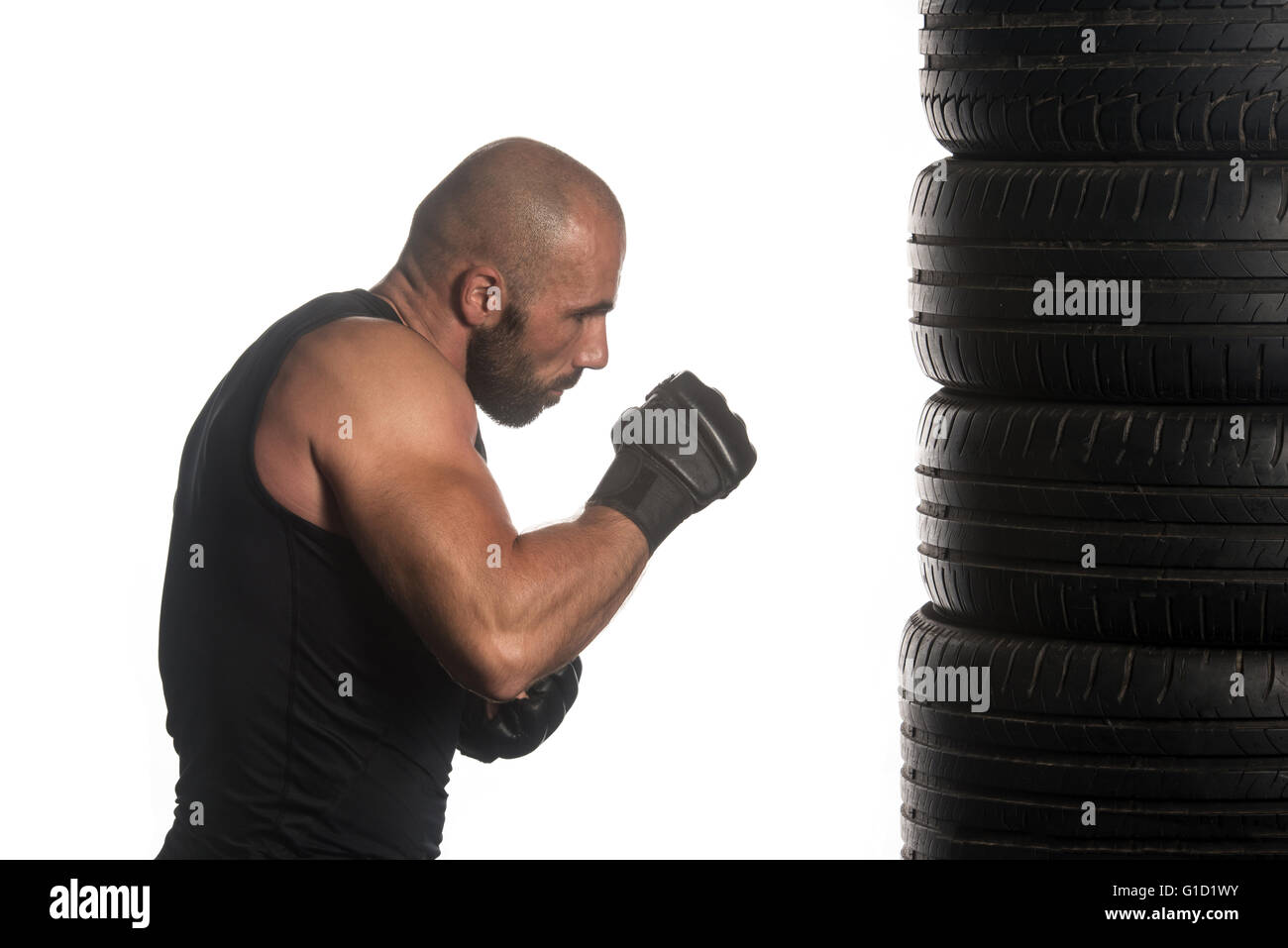 Muscular Sports Guy Boxing Workout Over White Background Isolated ...