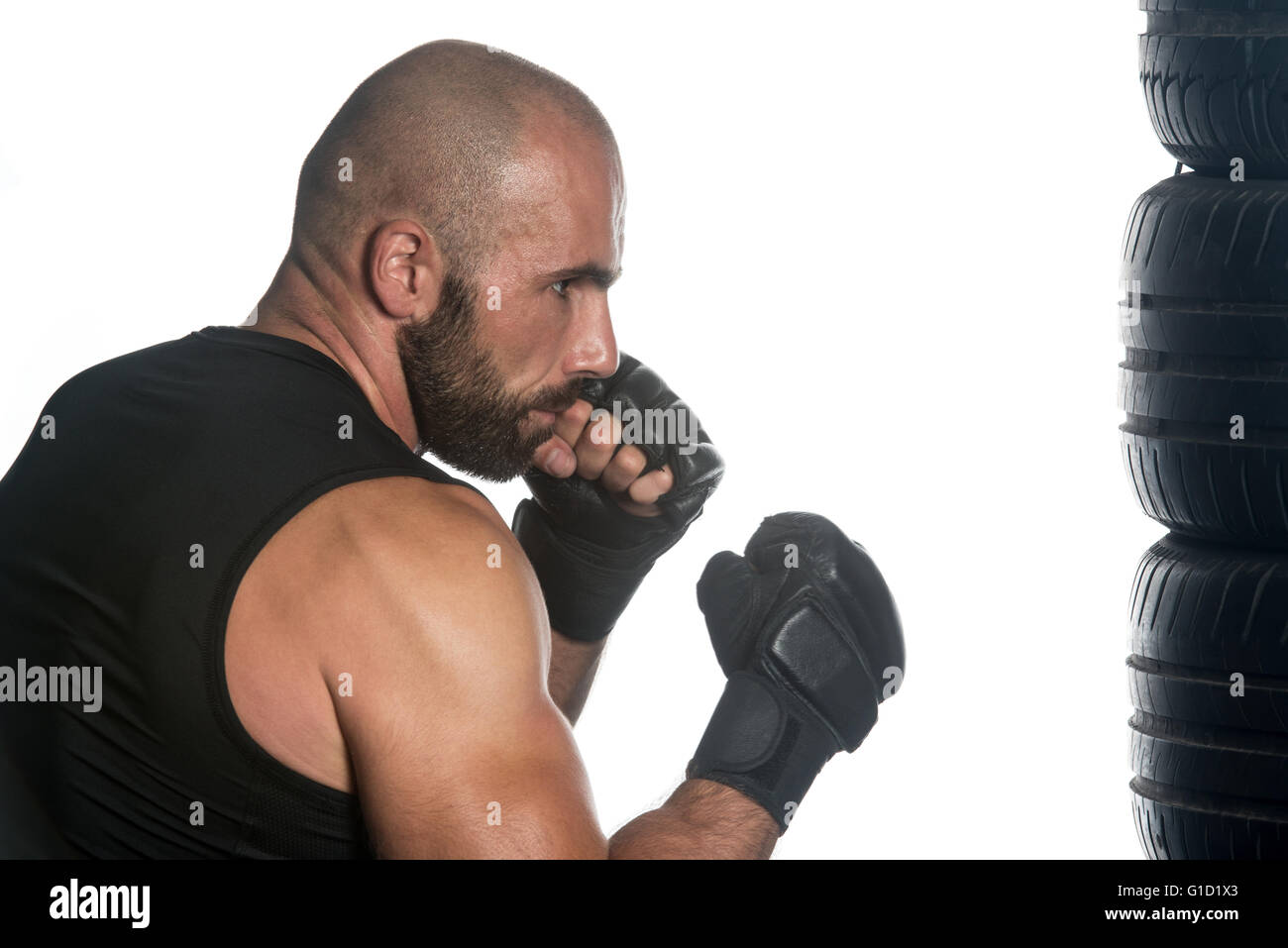 Muscular Sports Guy Boxing Workout Over White Background Isolated ...
