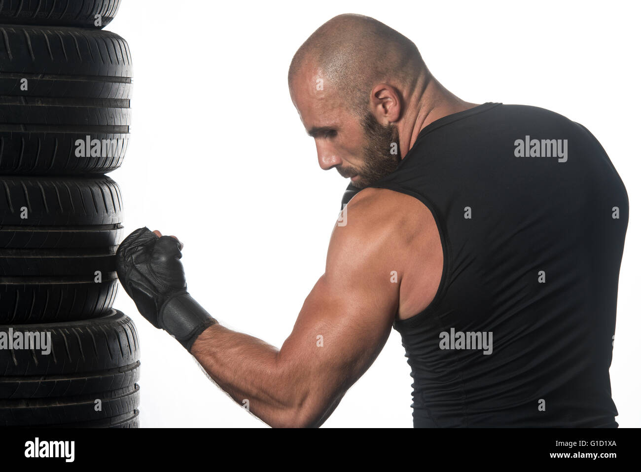 Muscular Sports Guy Boxing Workout Over White Background Isolated ...