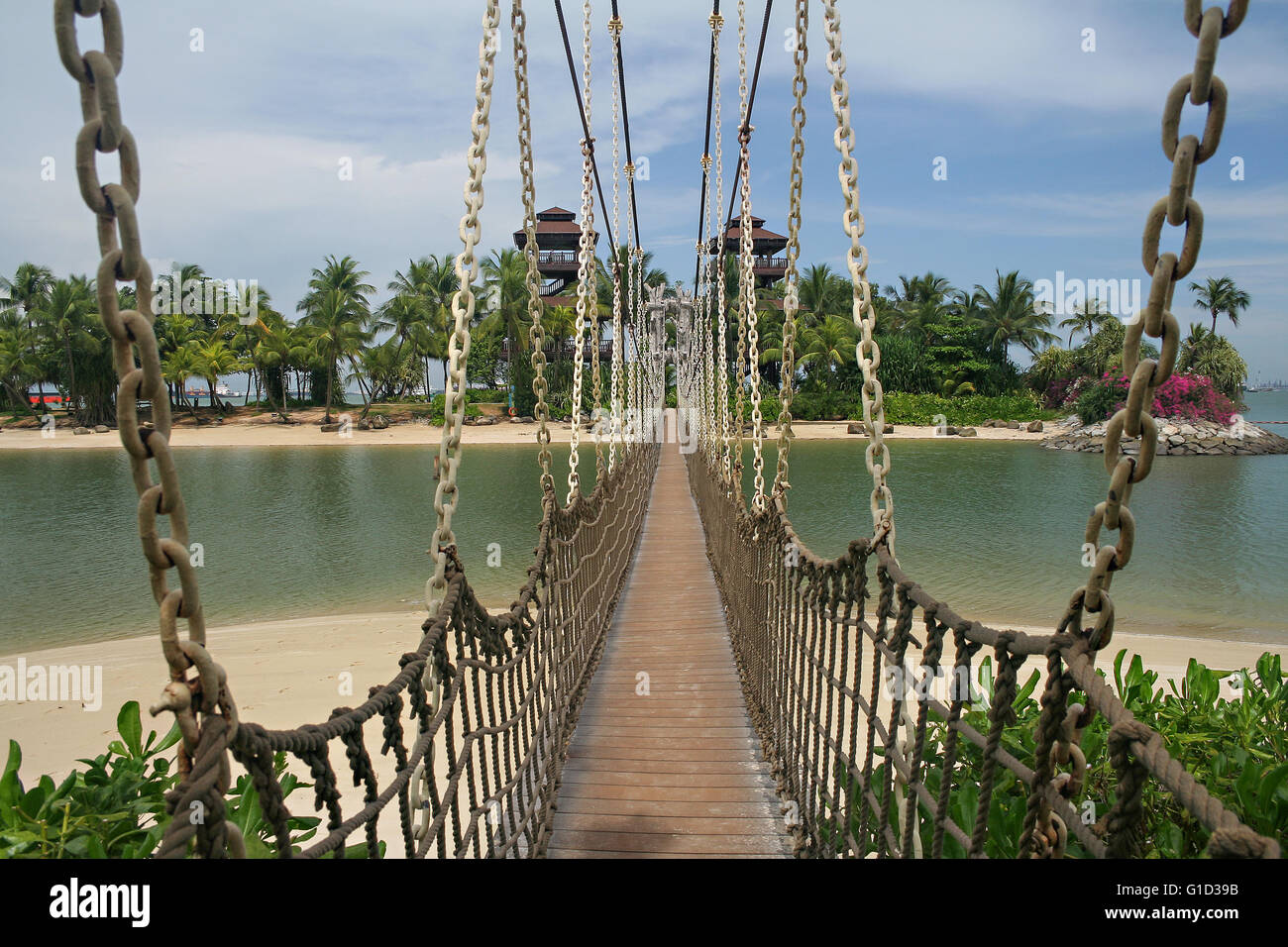 View of the hanging bridge in the Sentosa island in the Singapore Stock ...