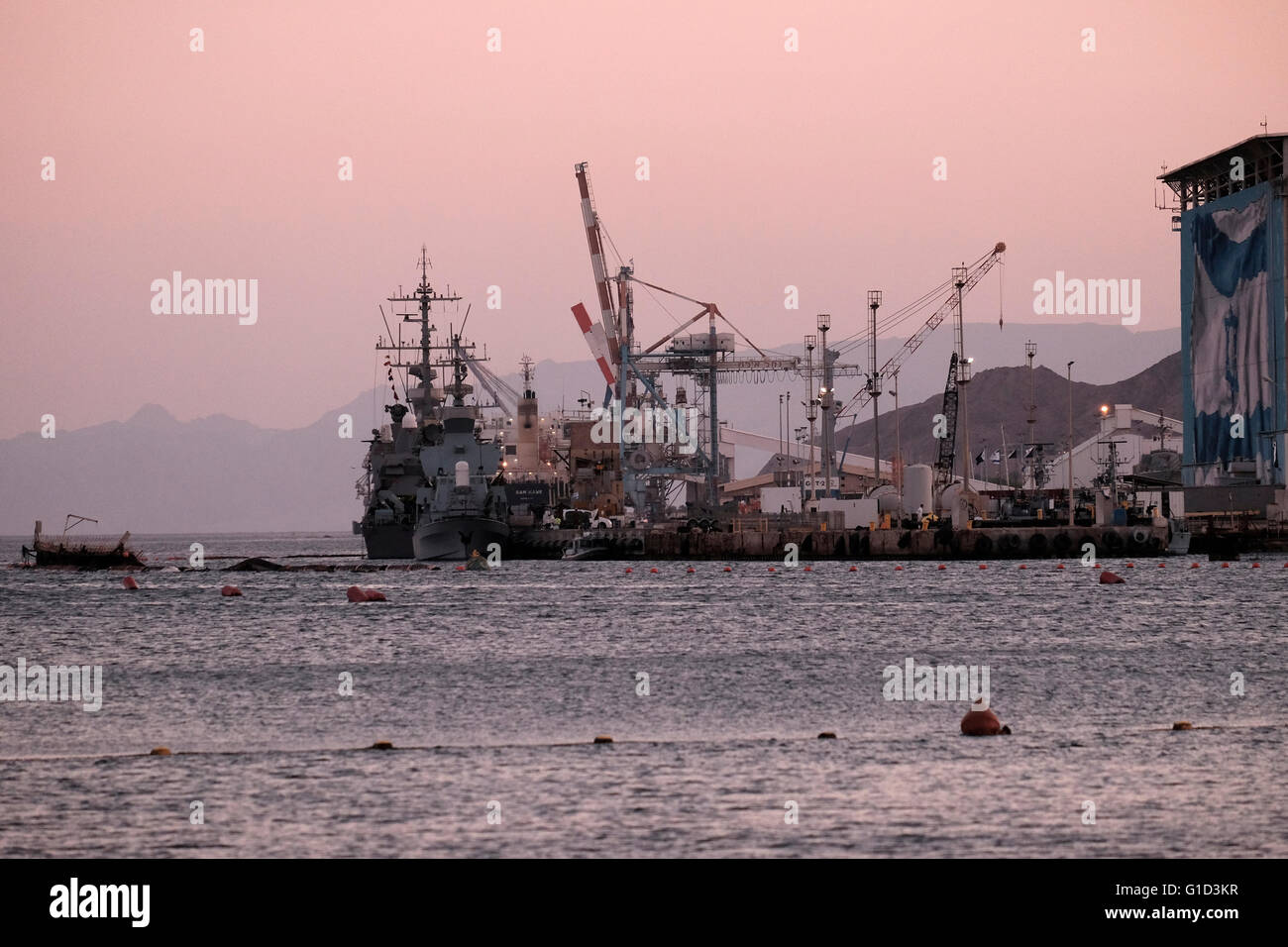 Sa'ar 5 class missile frigate of the Israeli Navy at the port of Eilat ...