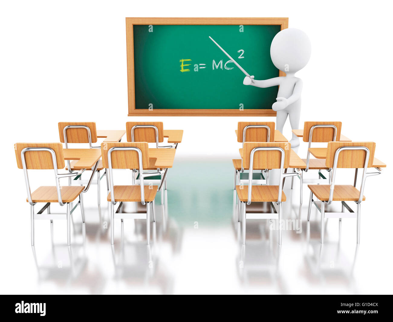 3d renderer image. White people with chairs and chalkboard. Education ...
