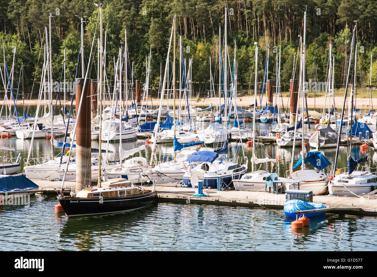 Sailboats at the pier in Brombachsee, Germany. Summer vacation. Travel ...