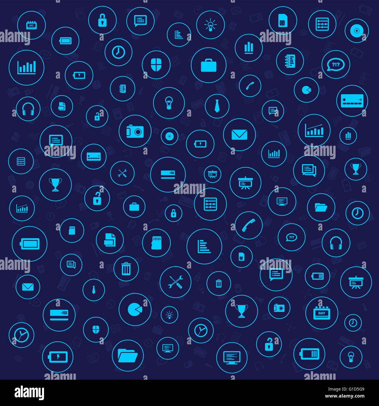 Business backgroud of many icons and symbols. Blue vector design ...