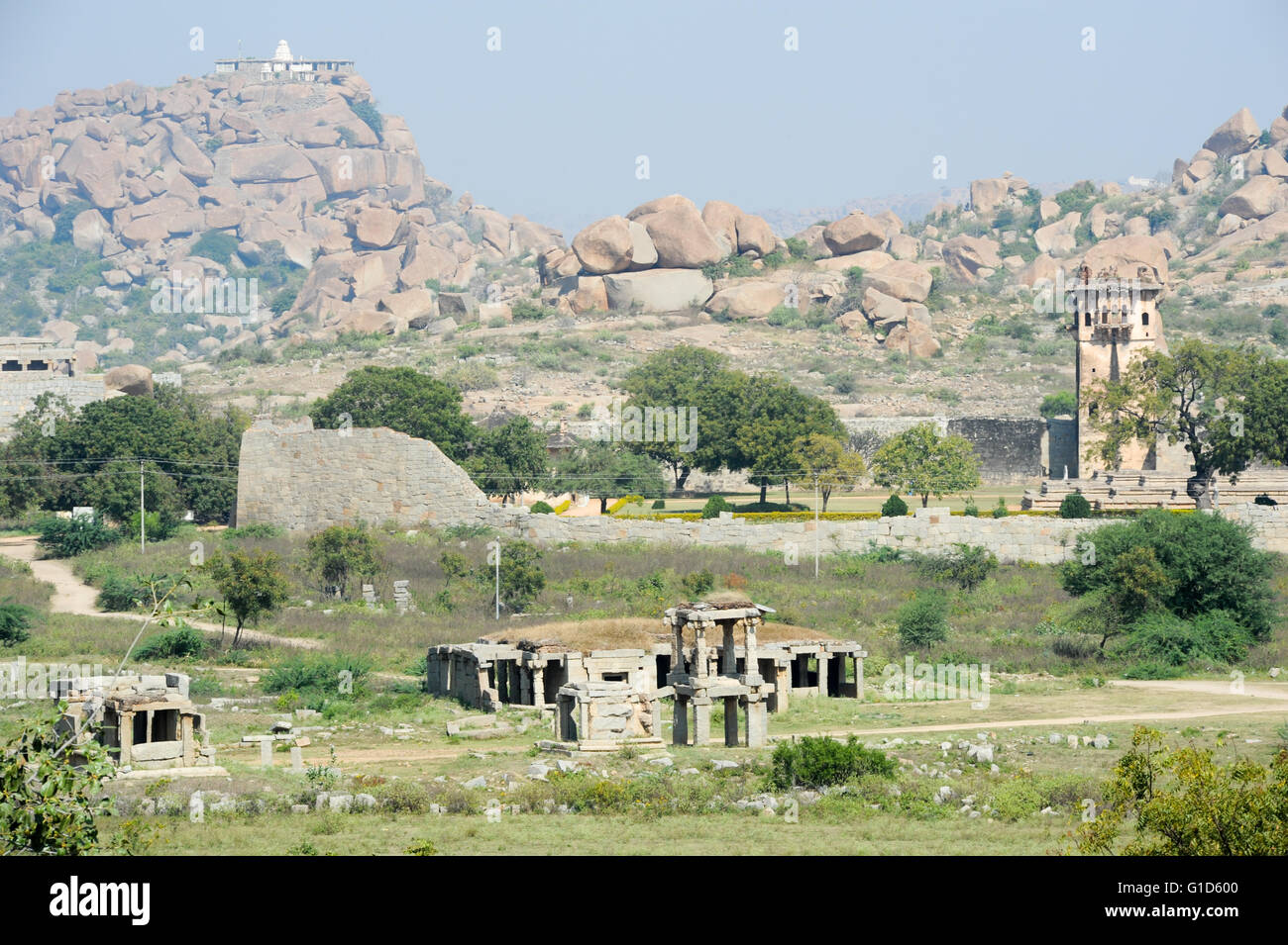 Royal fort of Zenana Enclosure in front of Matanha hill at Hampi on ...