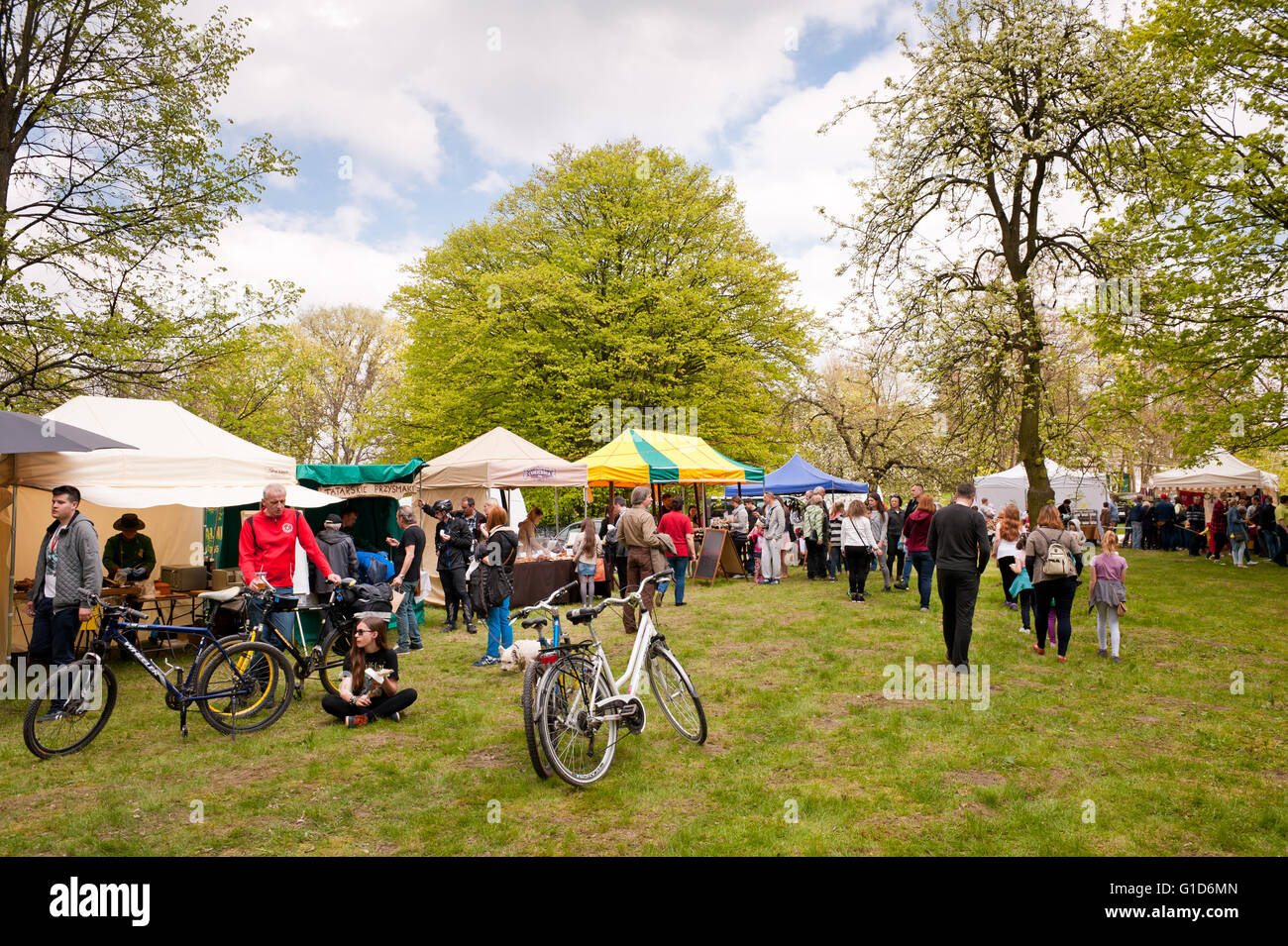 Food fair at May day picnic in Janowiec Castle in Poland, Europe ...