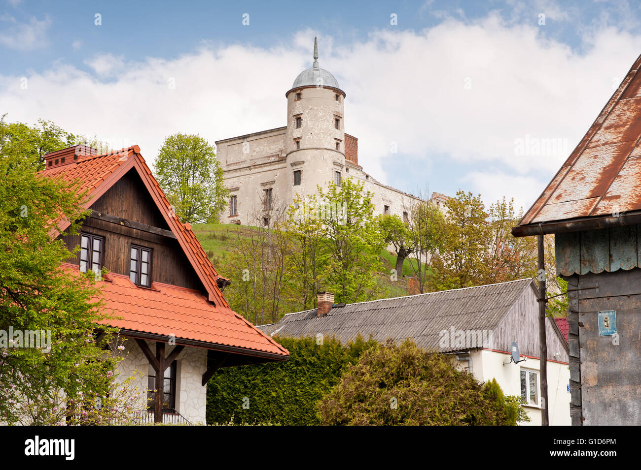Janowiec Castle on the hillside, historical building ruin view from the ...