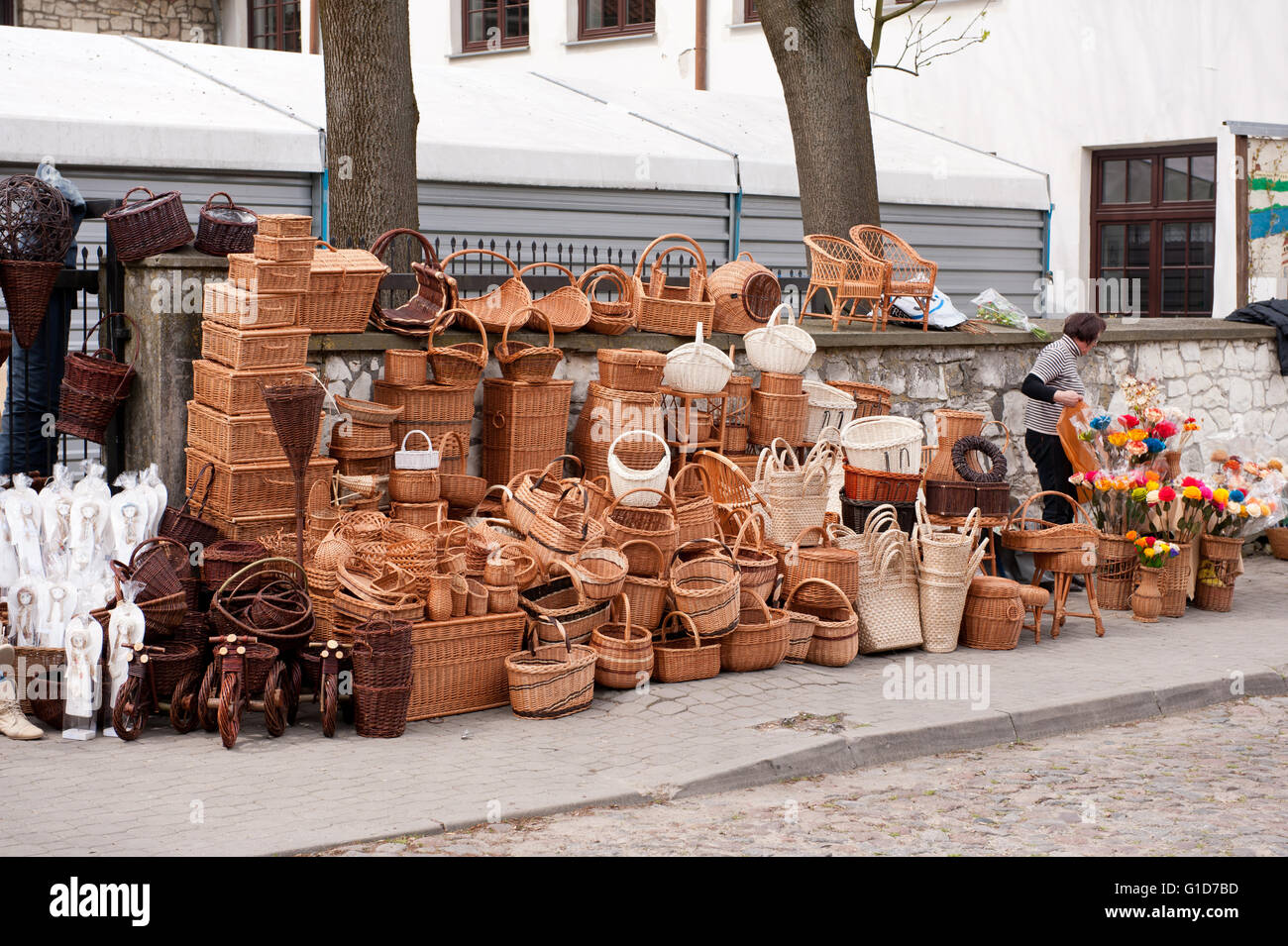 Wicker baskets stall at the bazaar in Kazimierz Dolny, Poland, Europe ...