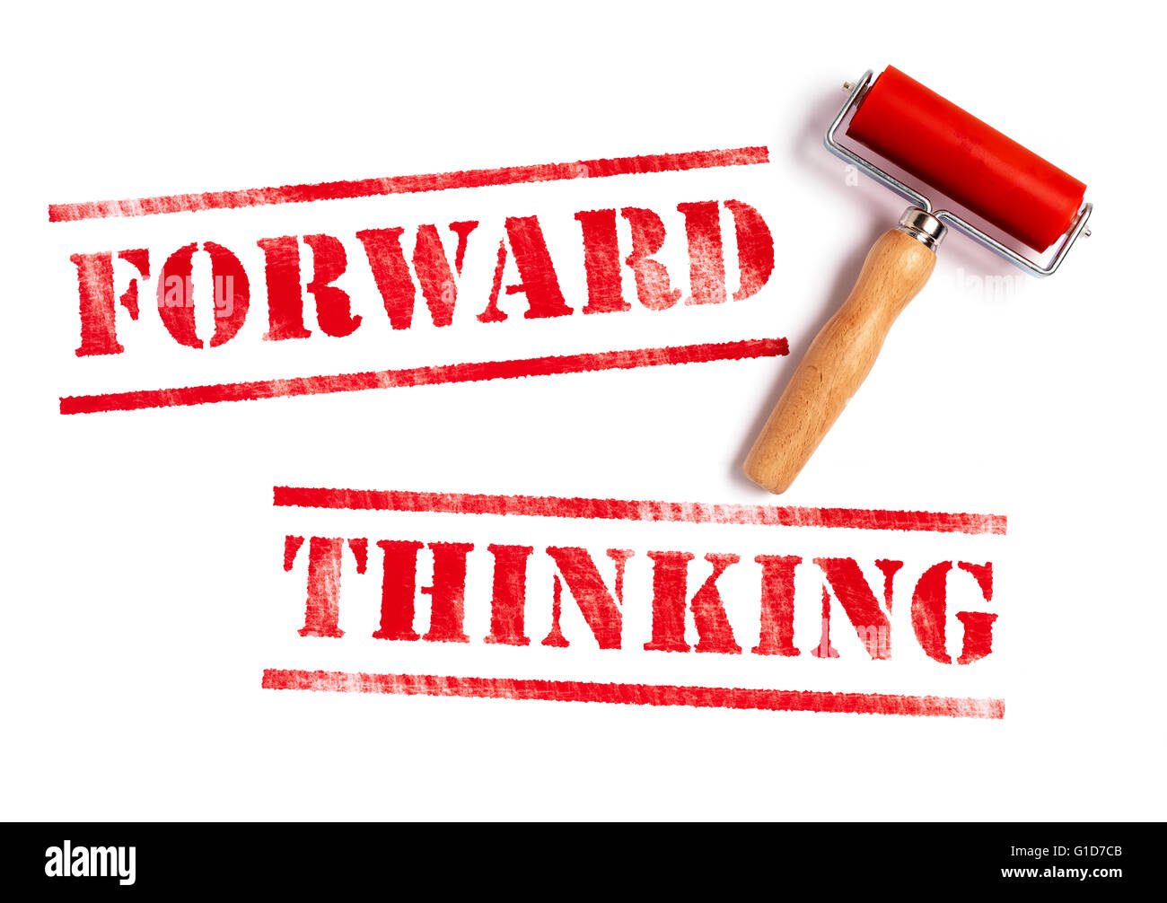 forward thinking red ink with ink roller Stock Photo - Alamy